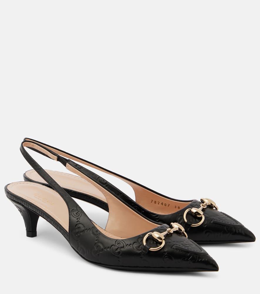 Gucci Horsebit GG 45 Leather Slingback Pumps in Brown | Lyst