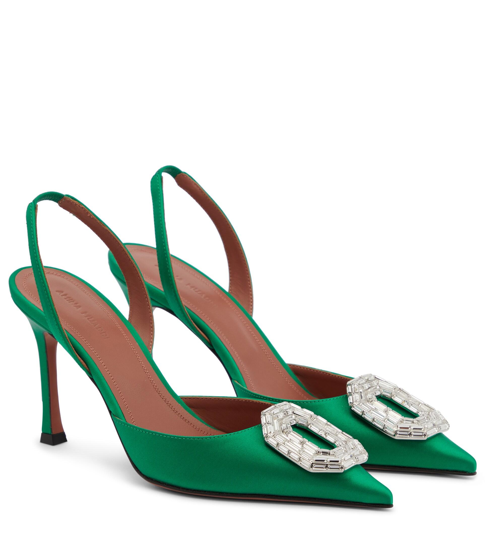 AMINA MUADDI Camelia Satin Slingback Pumps in Green | Lyst