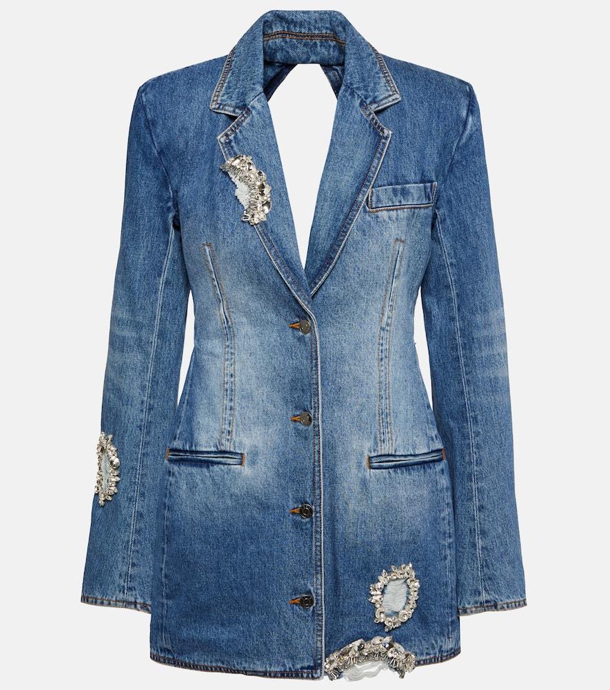 Area Embellished Cutout Denim Blazer in Blue | Lyst