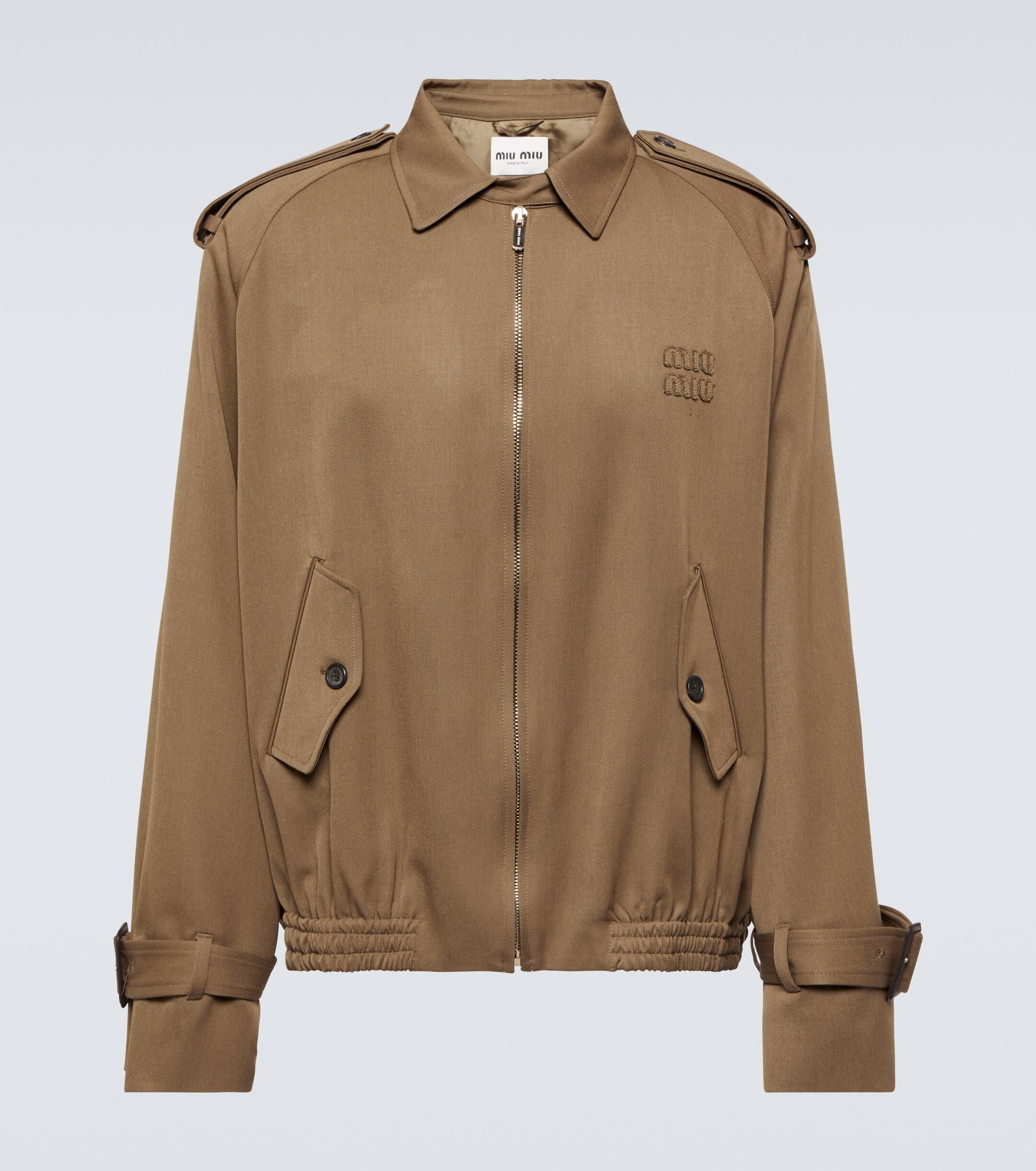 Miu Miu Logo Wool Gabardine Blouson Jacket in Brown for Men | Lyst UK