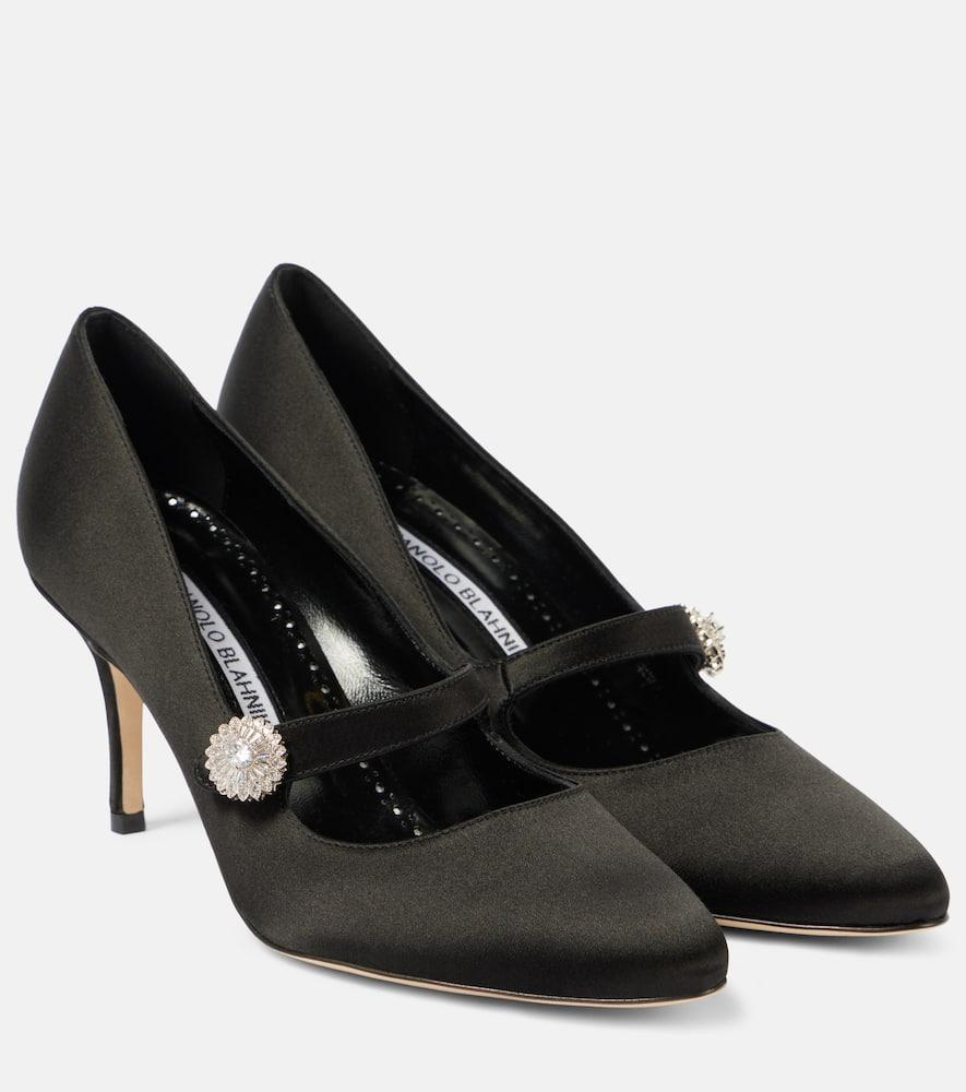 Manolo Blahnik Marijana Embellished Satin Mary Jane Pumps in Black | Lyst