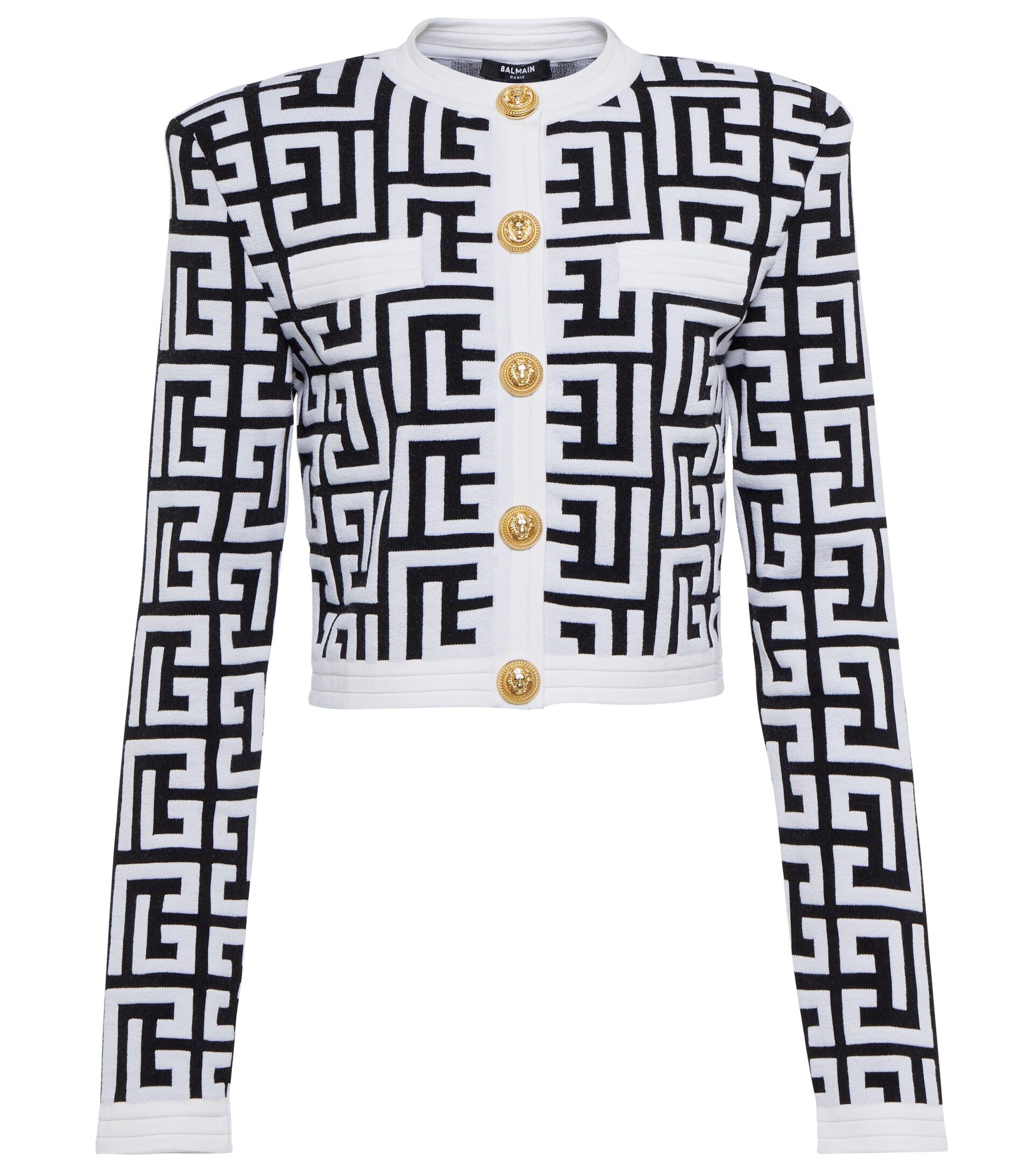 Balmain Monogram Wool-blend Cropped Jacket in Black | Lyst