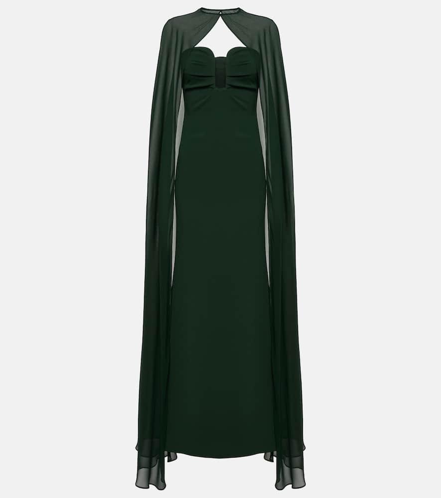 Roland Mouret Caped Strapless Satin Crepe Gown in Green | Lyst