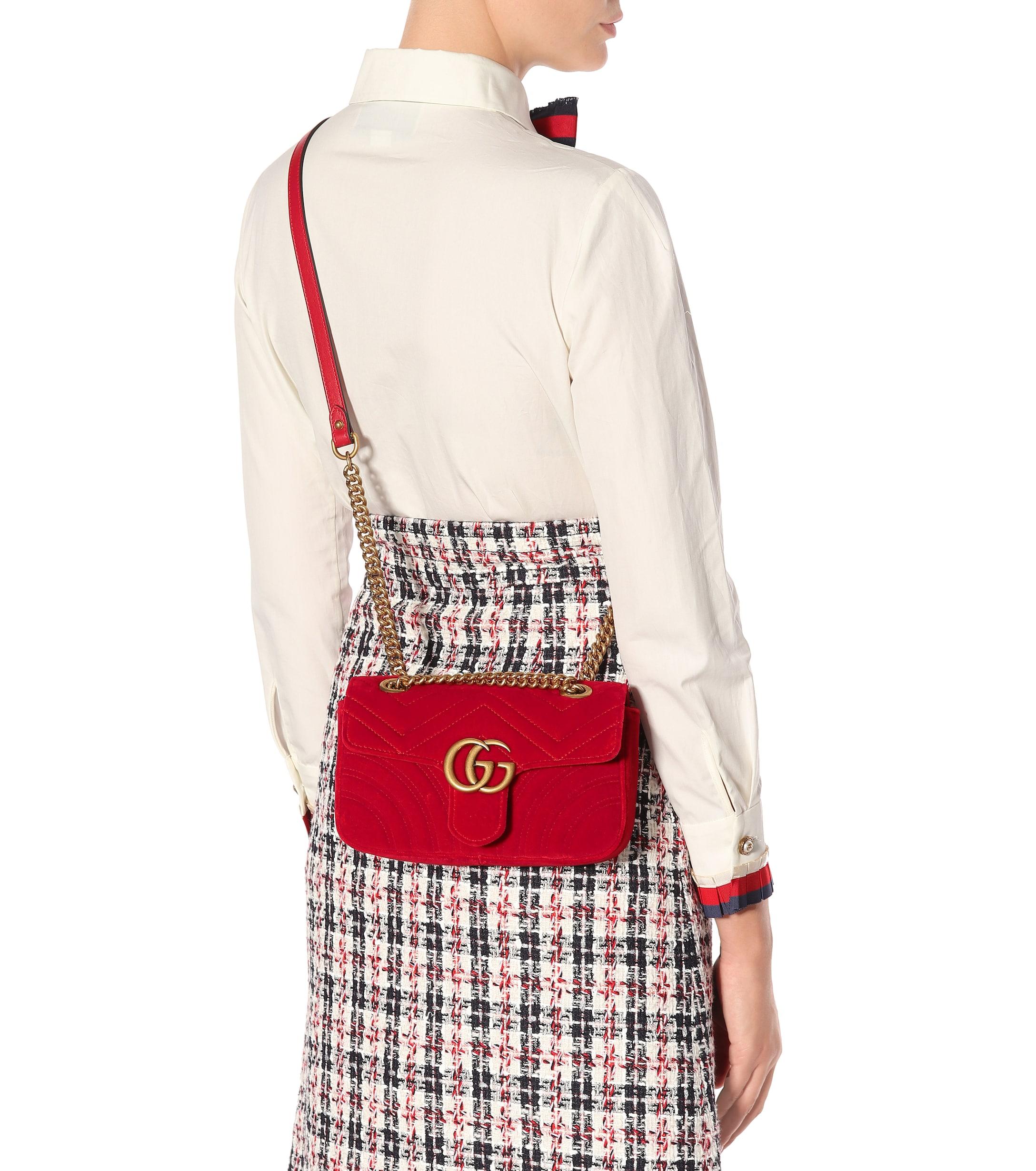 Gucci Red GG Marmont Mini Velvet Bag - Lyst