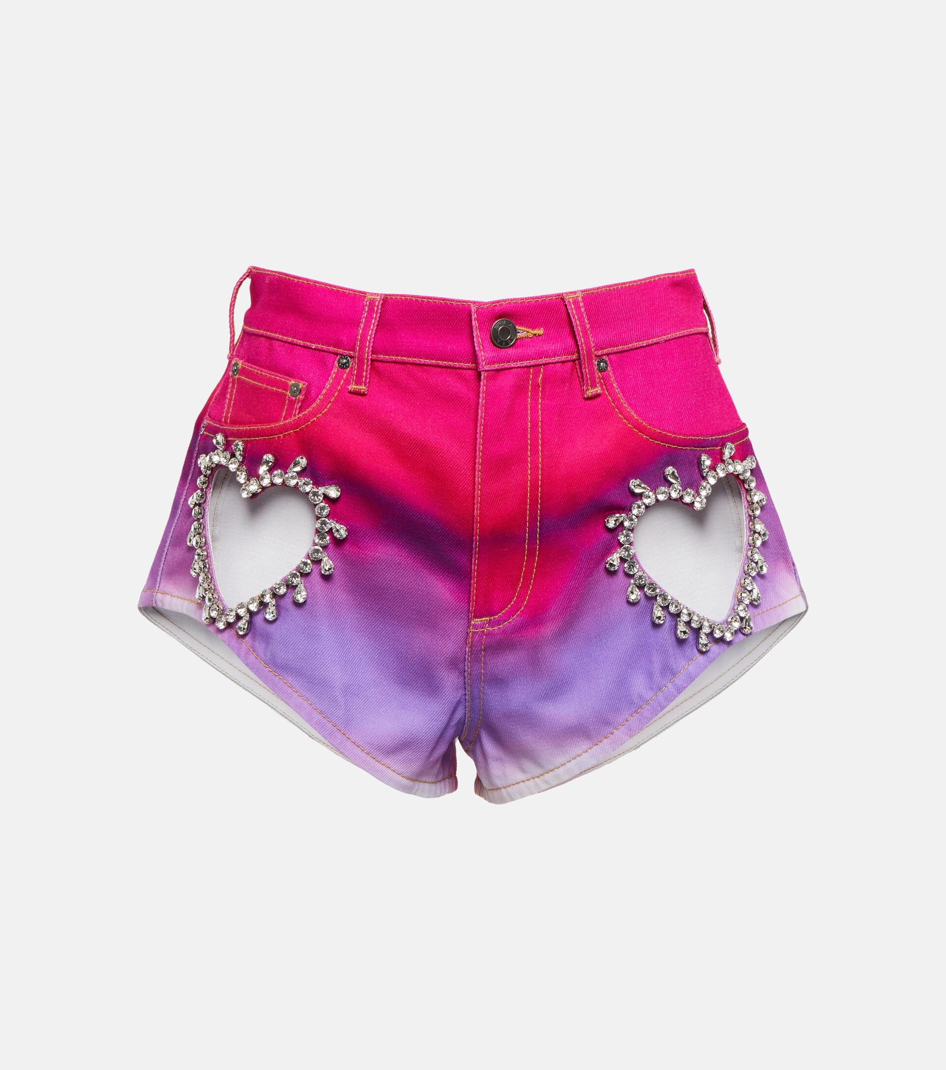 Area Embellished Ombre Denim Shorts in Pink | Lyst