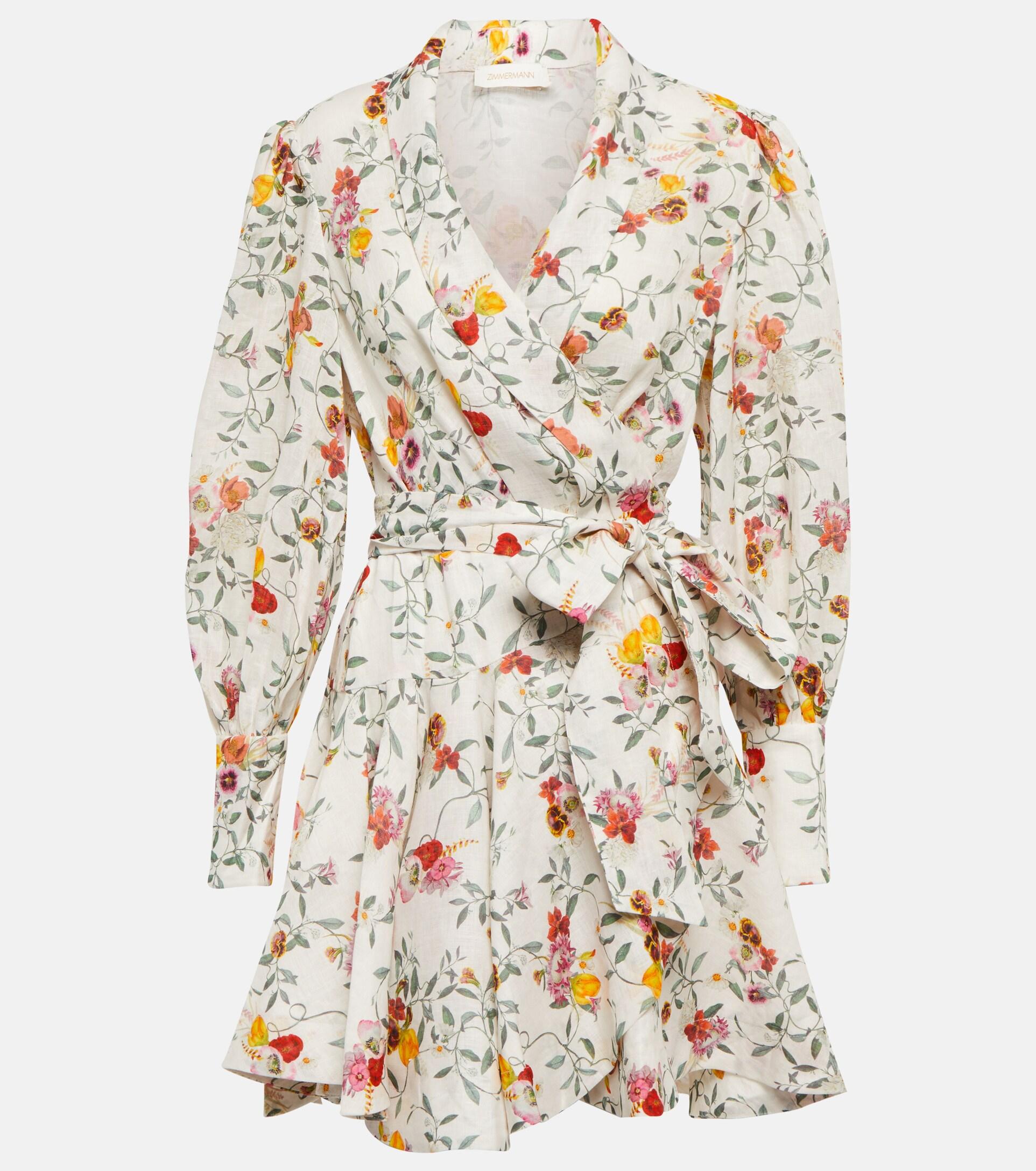 Zimmermann Floral Linen Wrap Minidress in White | Lyst Zimmermann Floral Linen Wrap Minidress in White | Lyst