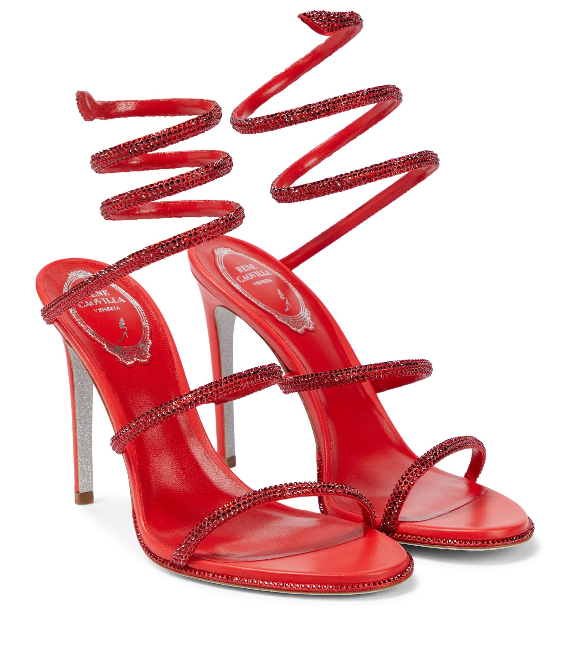 Rene Caovilla Cleo Crystal-embellished Sandals in Red | Lyst
