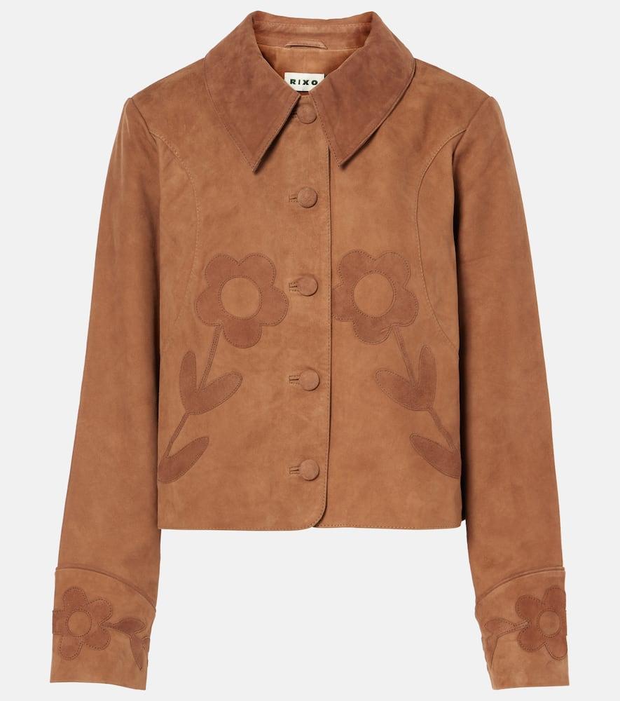 RIXO London Dionne Applique Suede Jacket in Brown | Lyst