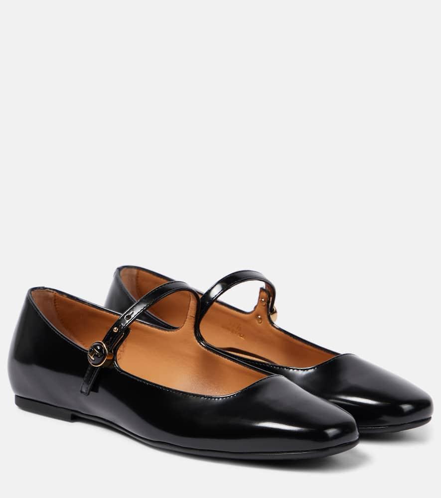Tod's Polished Leather Mary Jane Flats in Black | Lyst