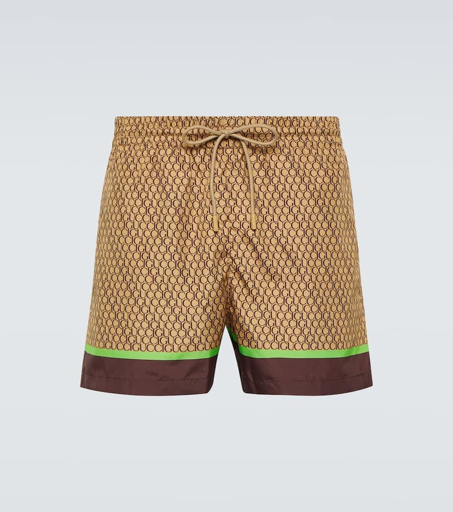 Gucci Logo Printed Swim Trunks in Natural for Men | Lyst