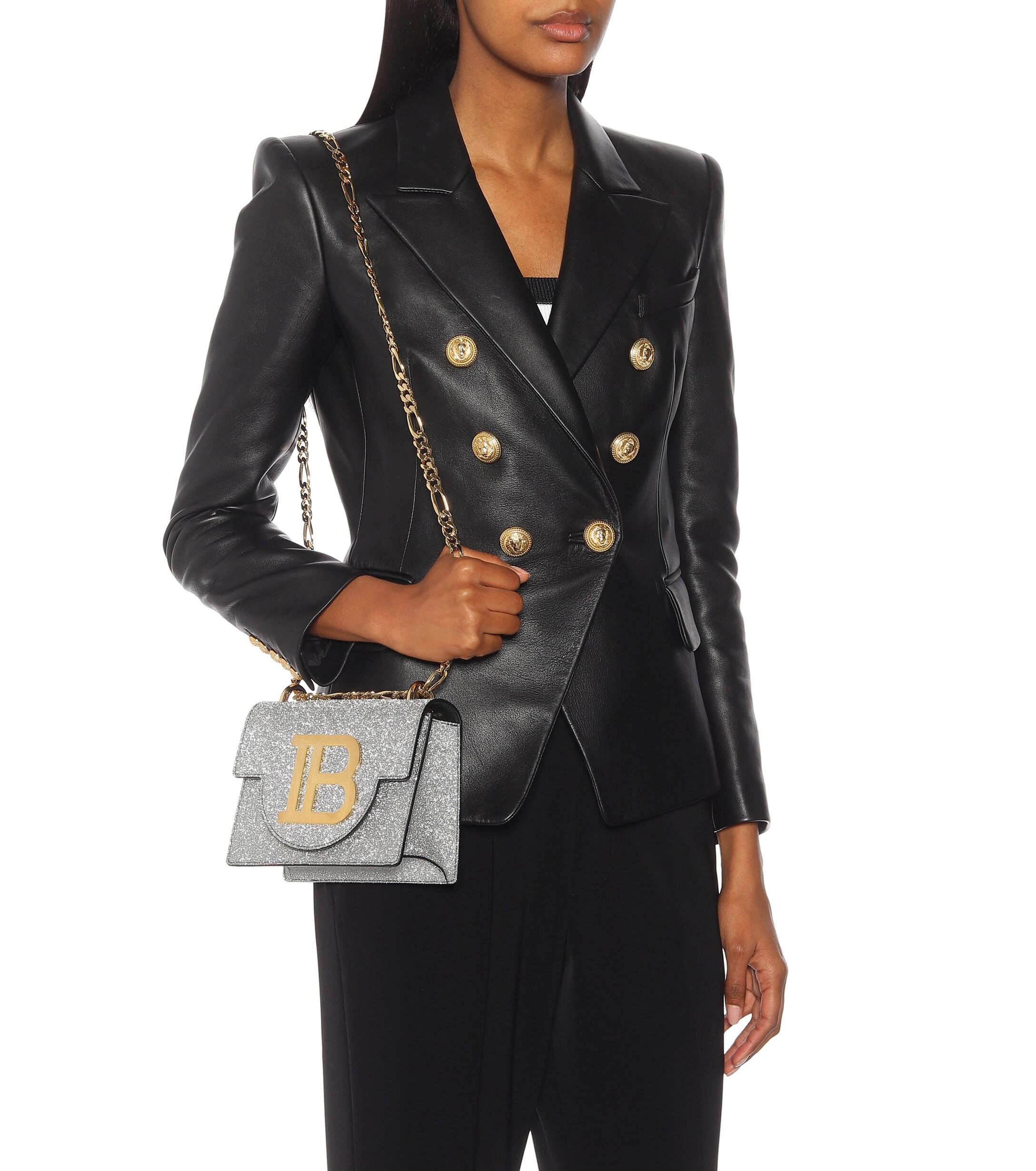 Balmain Bbag 18 Glitter Crossbody Bag in Silver (Metallic) - Lyst