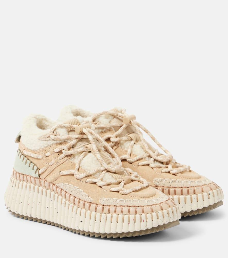 Chloé Nama Shearling-lined Suede Sneakers in Natural | Lyst