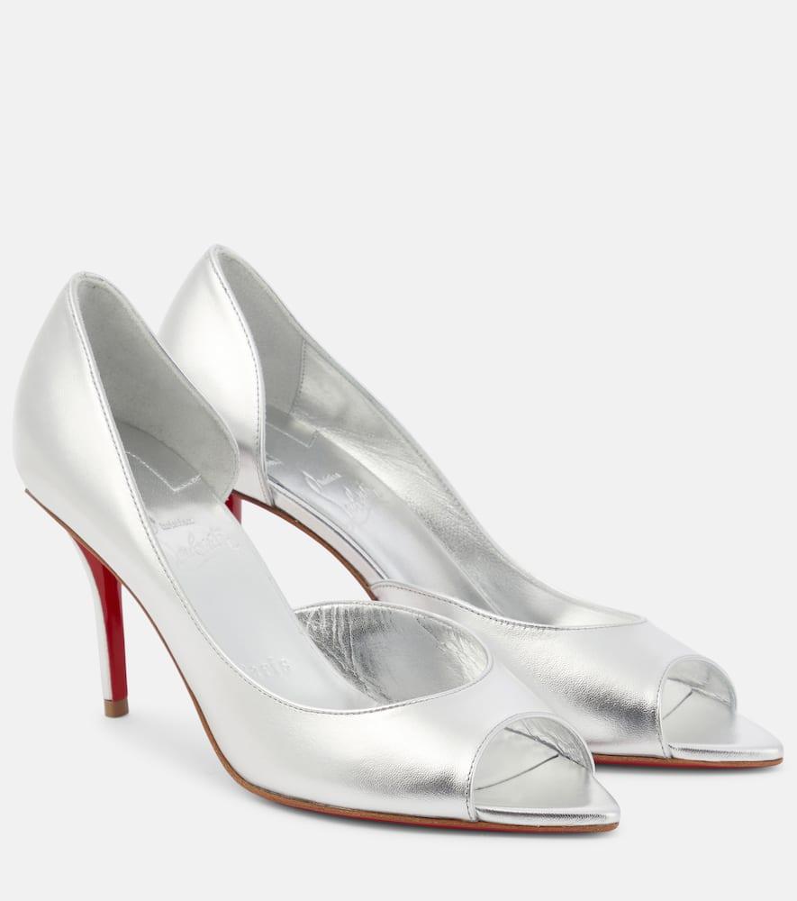 Christian Louboutin Open Apostropha 80 Metallic Leather Pumps in White ...