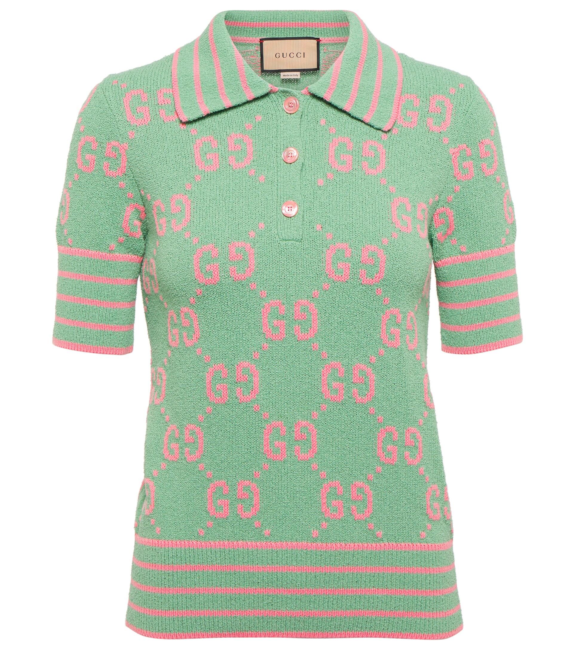 Gucci GG Cotton-blend Jacquard Polo Top in Green | Lyst