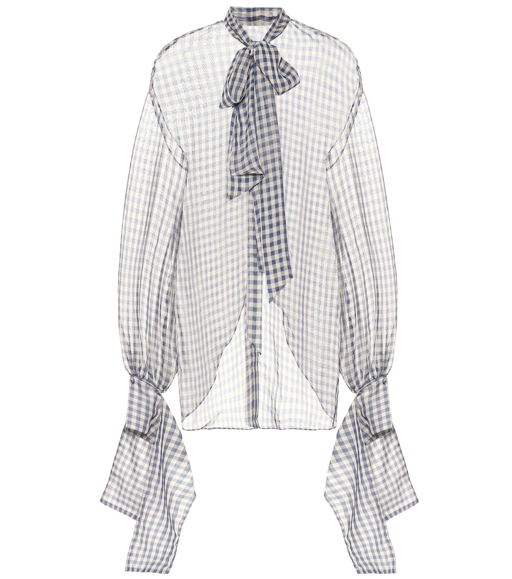 ROKH Chiffon Checked Sheer Shirt in Black - Lyst