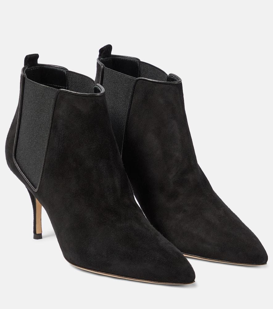 Manolo Blahnik Dildi Otto Suede Ankle Boots in Black | Lyst