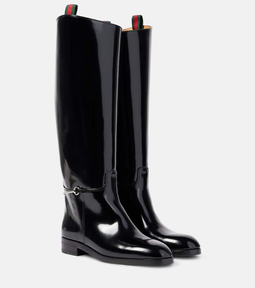 Gucci Polished Leather Knee-High Boots in Black | Lyst