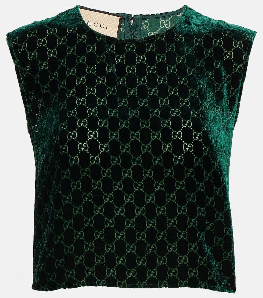 Gucci GG Velvet Devore Top in Green | Lyst