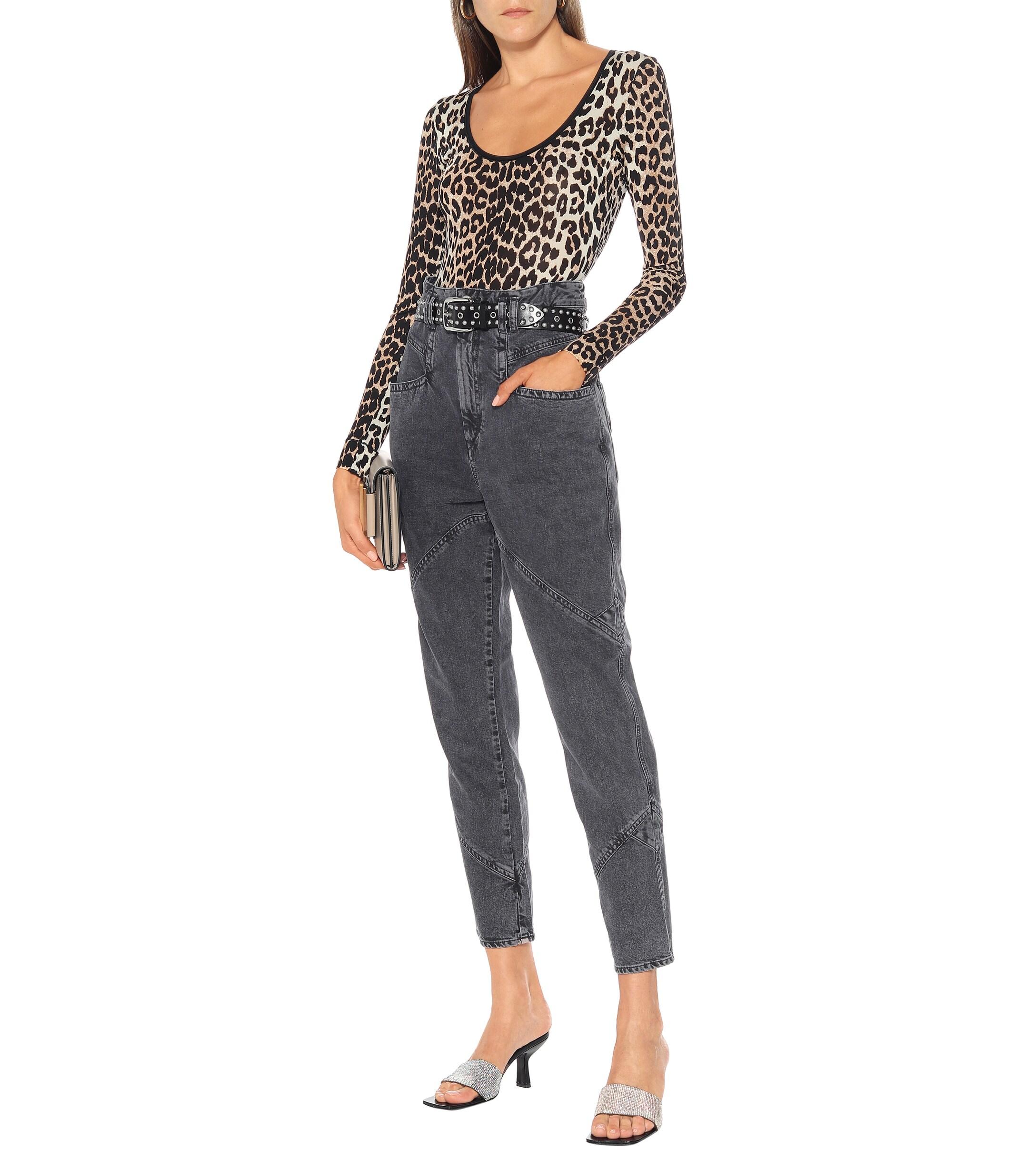 Ganni Synthetic Leopard Print Bodysuit In Brown Lyst