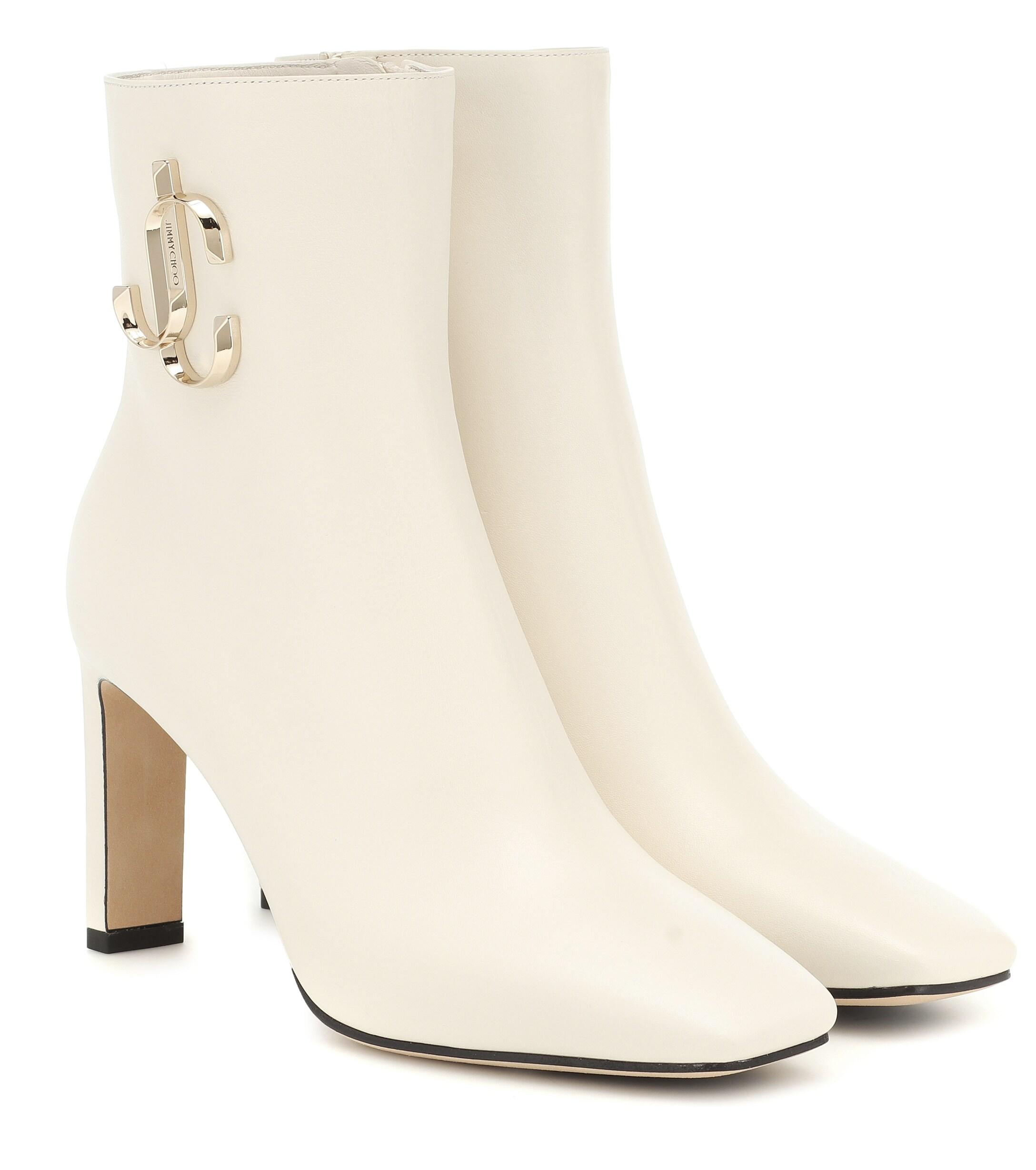 Jimmy Choo Leather Logo Plaque Booties in White - Save 40% - Lyst