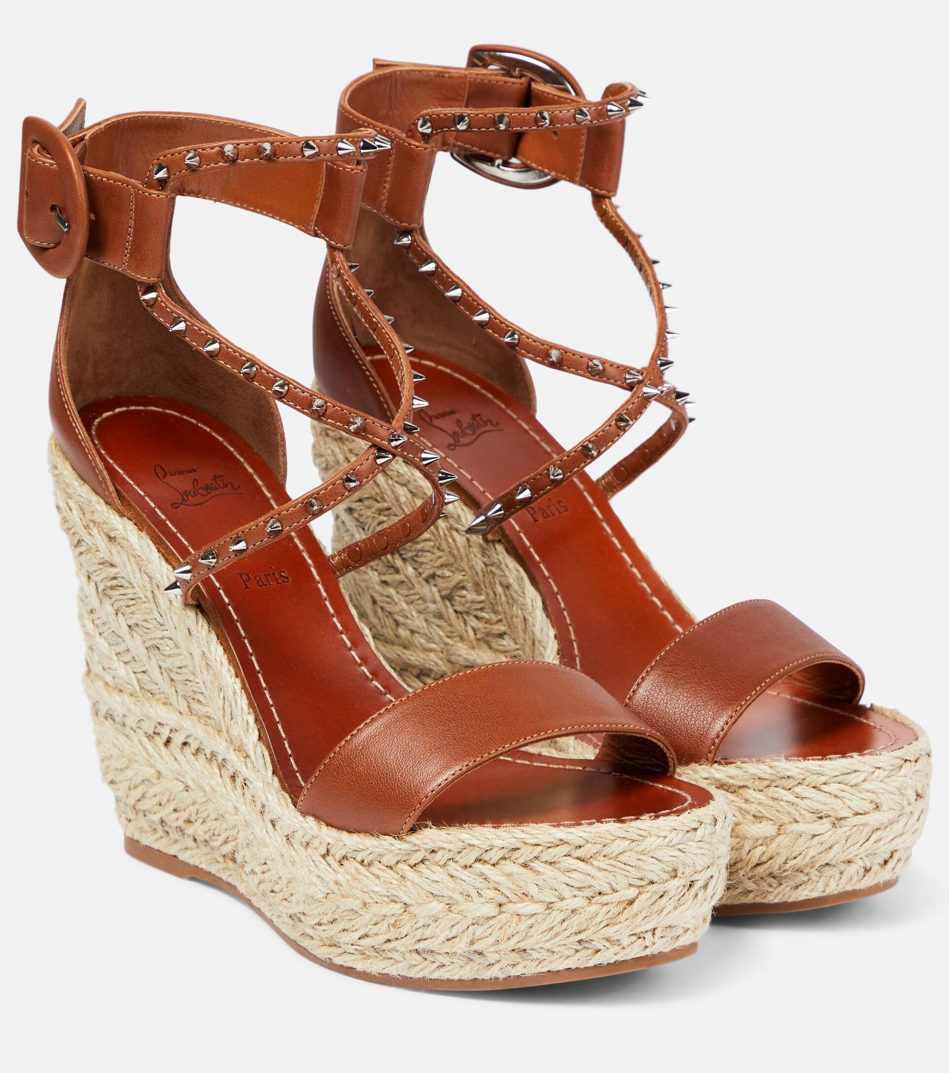 Christian Louboutin Chocazeppa Leather Wedge Espadrilles in Brown | Lyst