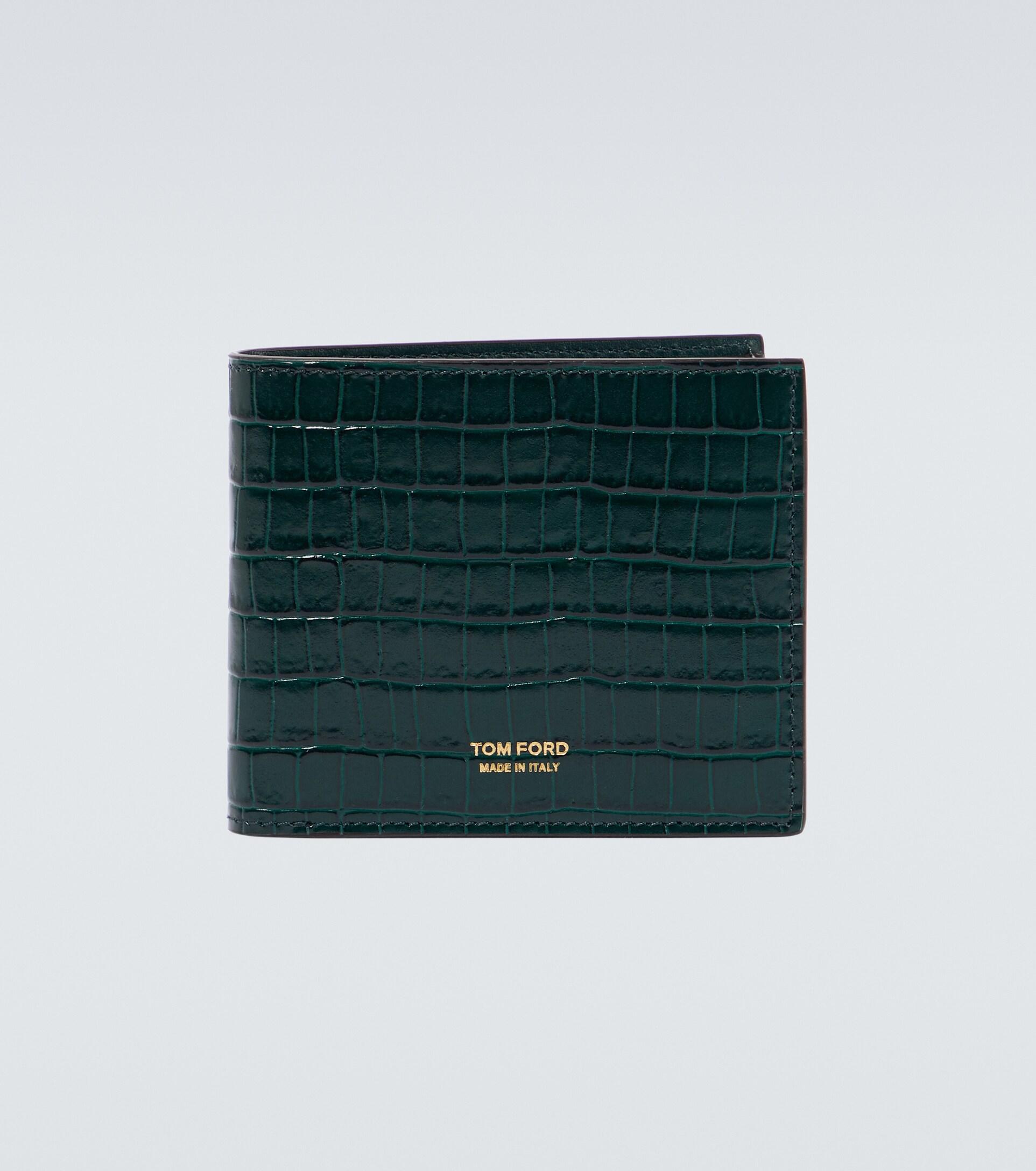 Tom Ford Croc-effect Leather Bifold Wallet in Green for Men | Lyst
