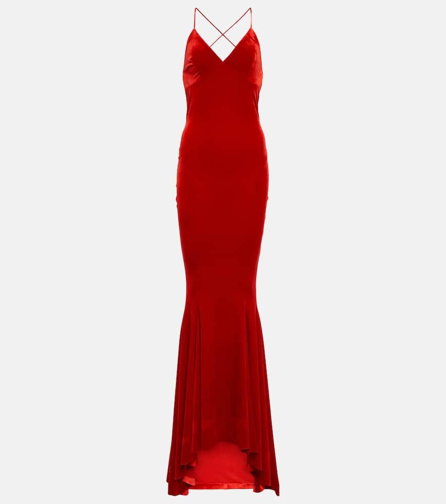 Norma Kamali Fishtail Velvet Gown in Red | Lyst