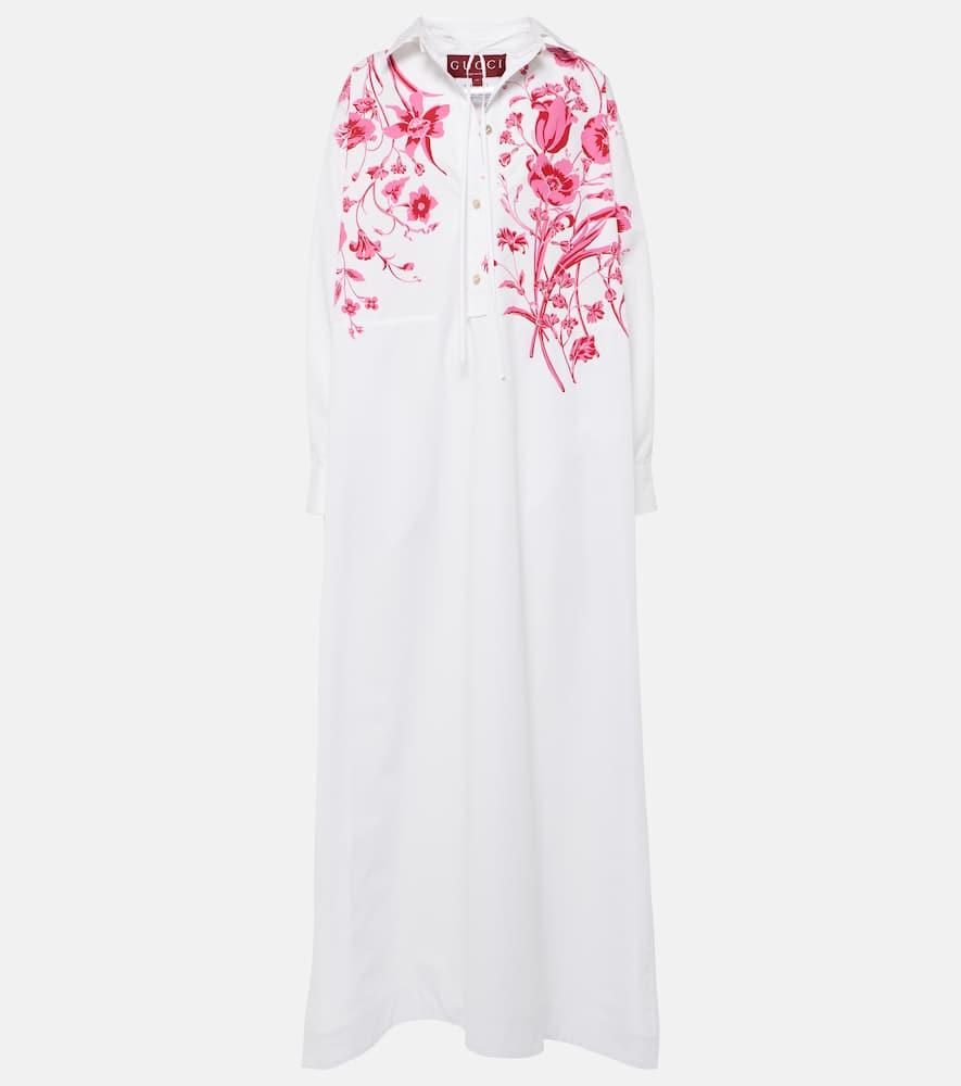 Gucci Floral Cotton Poplin Maxi Dress in White | Lyst