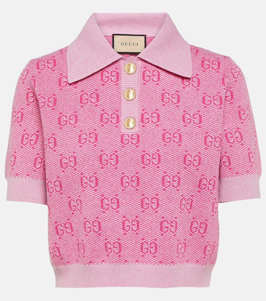 Gucci Gg Cropped Wool Jacquard Polo Shirt in Pink | Lyst