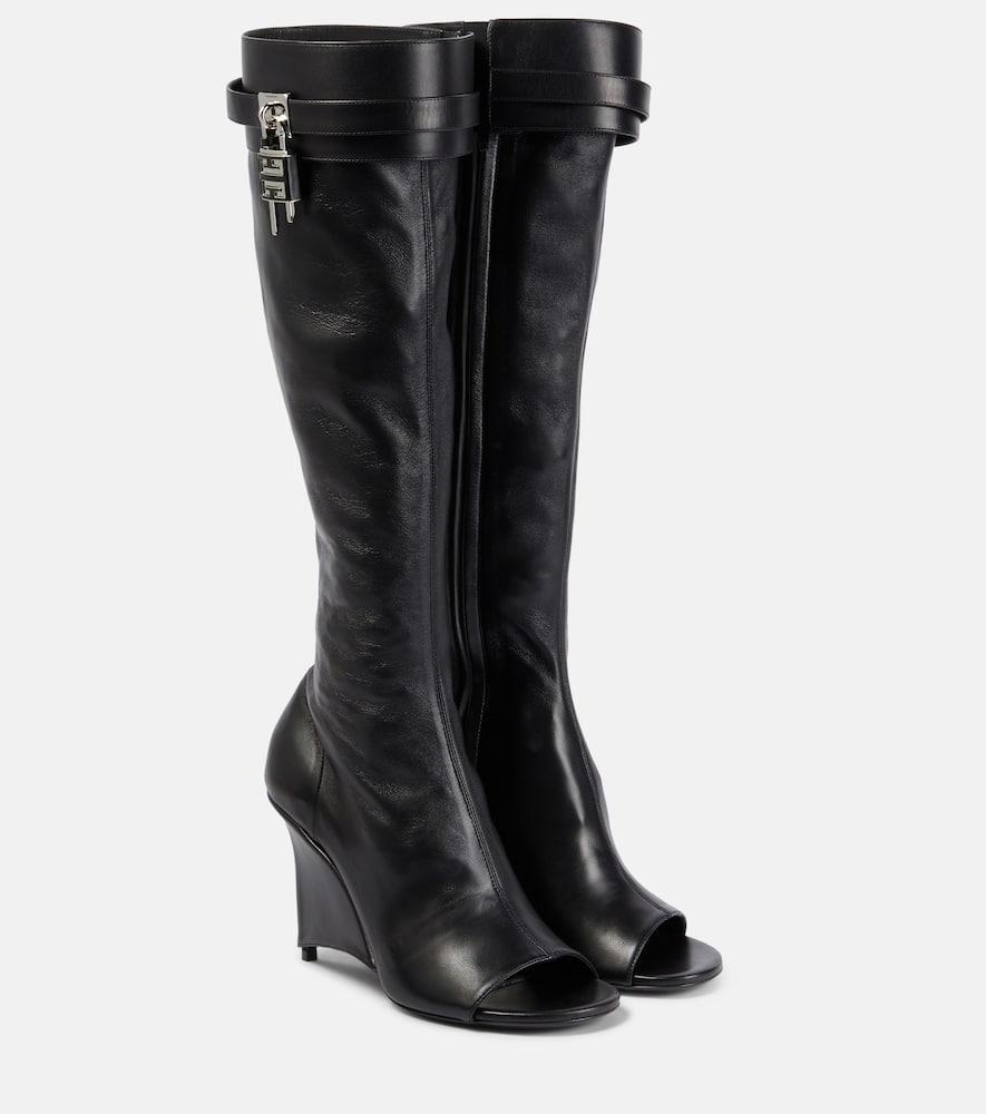 Givenchy Shark Lock Leather Knee-High Boots in Black | Lyst