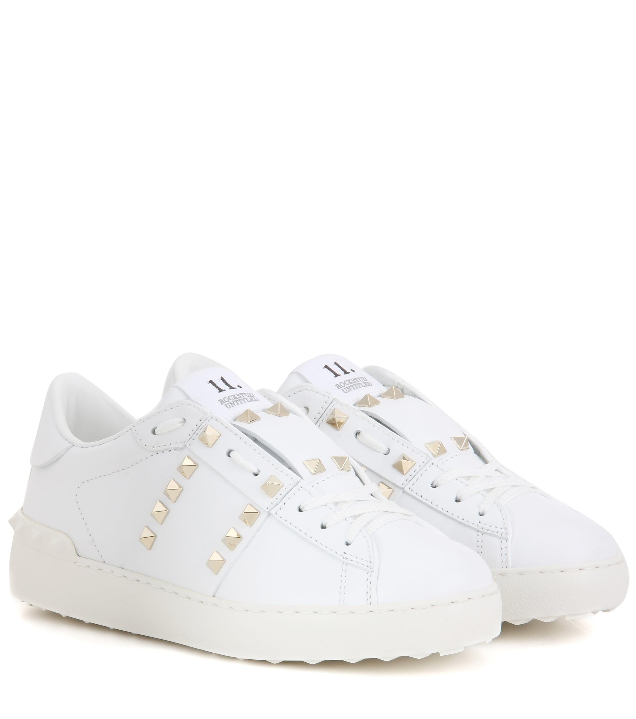 Valentino Rockstud Untitled Leather Sneakers In White Gold White Lyst Valentino Rockstud Untitled Leather Sneakers In White Gold White Lyst