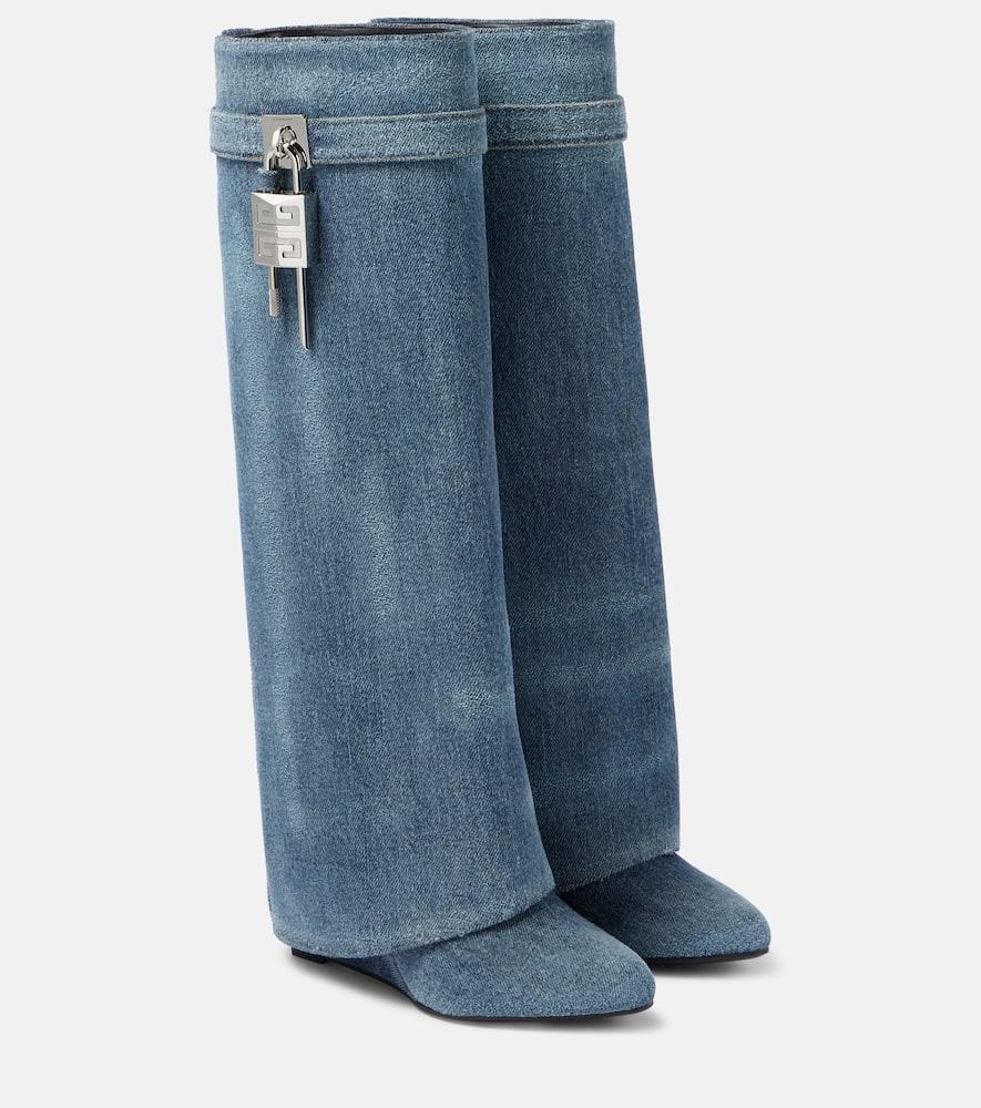 Givenchy Shark Lock 90 Denim Knee-High Boots in Blue | Lyst