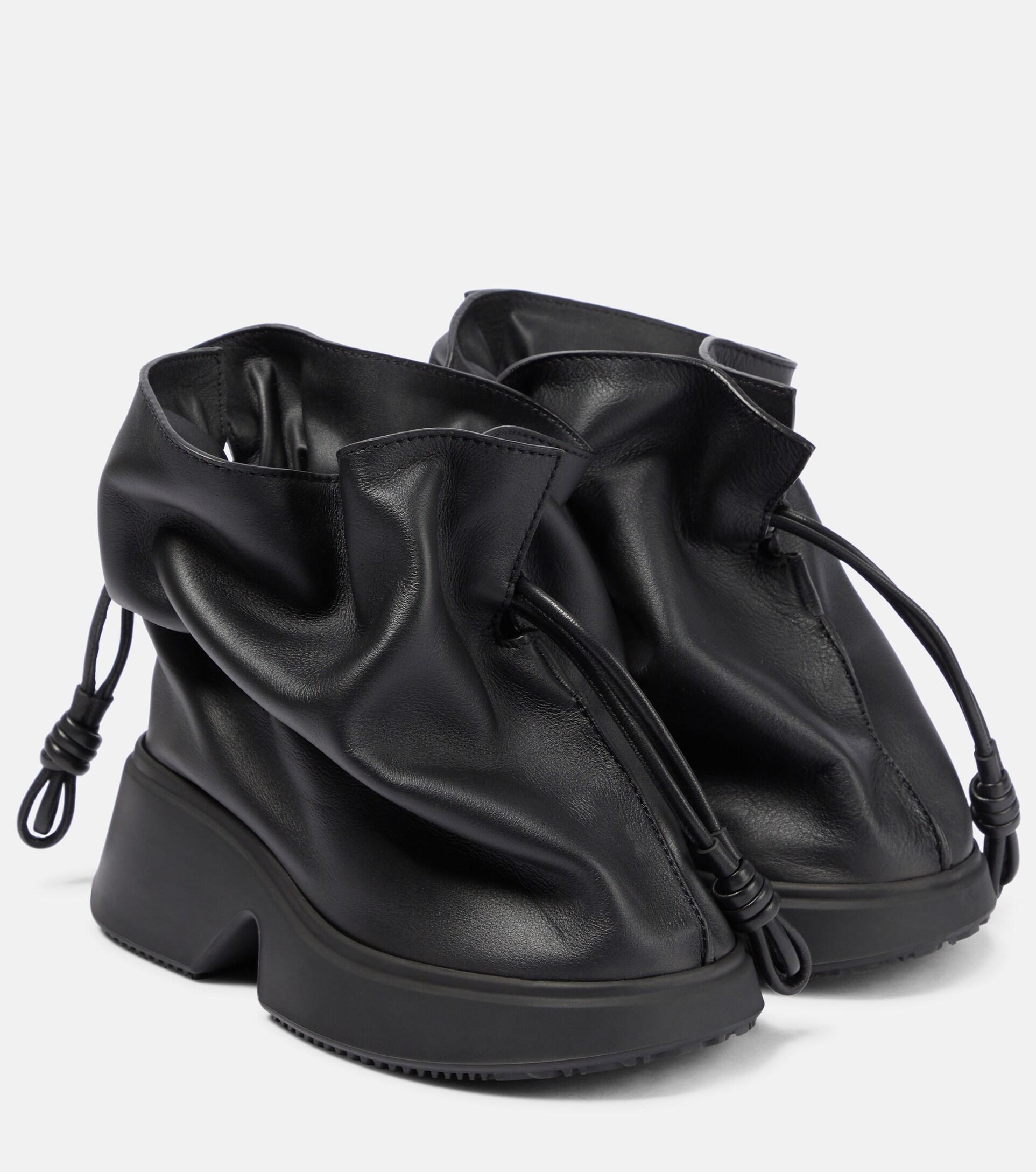 Loewe Flamenco Leather Wedge Ankle Boots in Black | Lyst