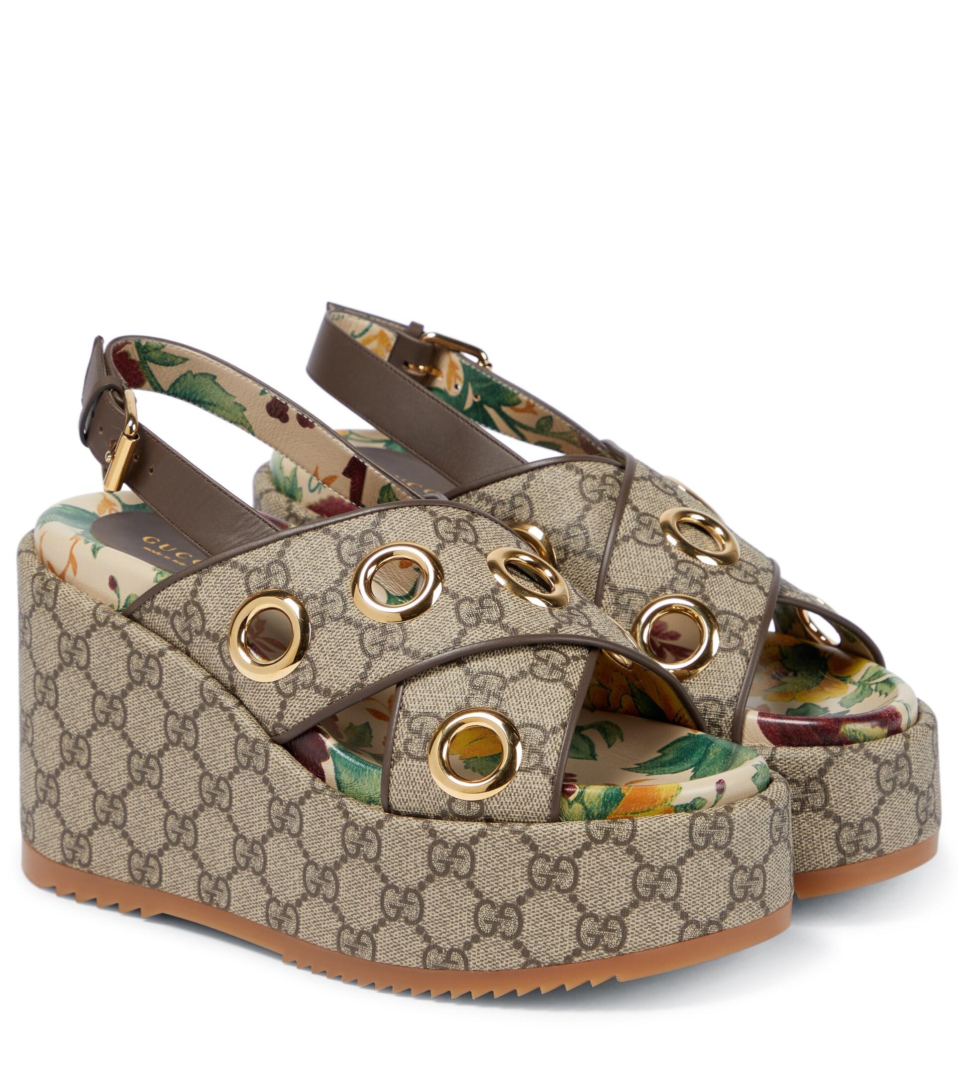 Gucci GG Embellished Platform Sandals in Brown | Lyst