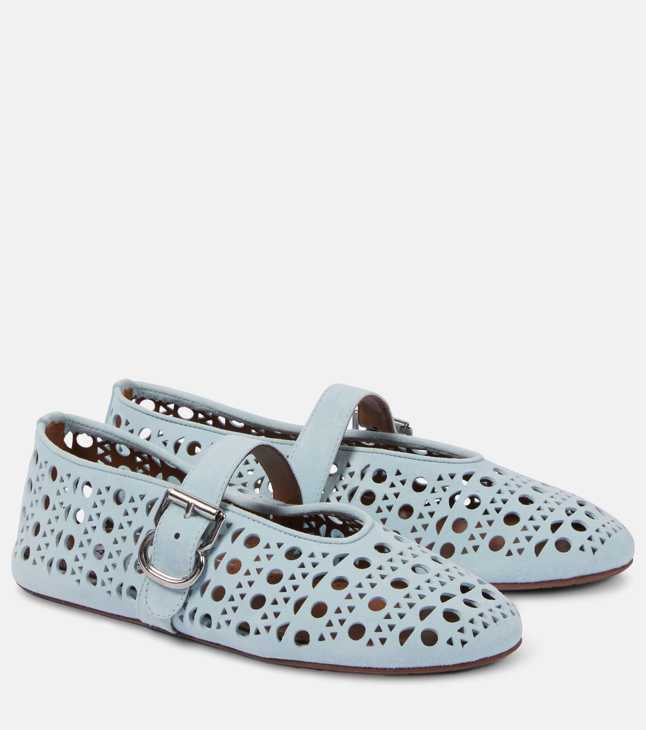 Alaïa Perforated Nappa Leather Ballerina Flats in Blue | Lyst Canada