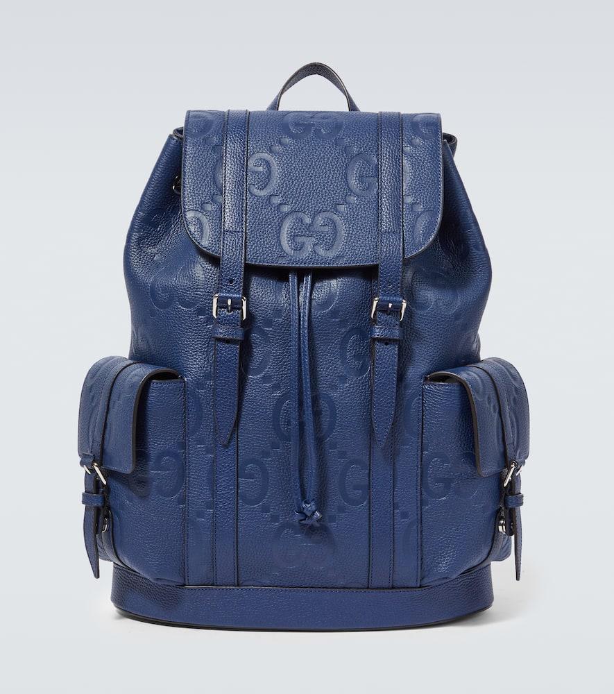 Gucci Logo Leather Backpack in Blue for Men | Lyst
