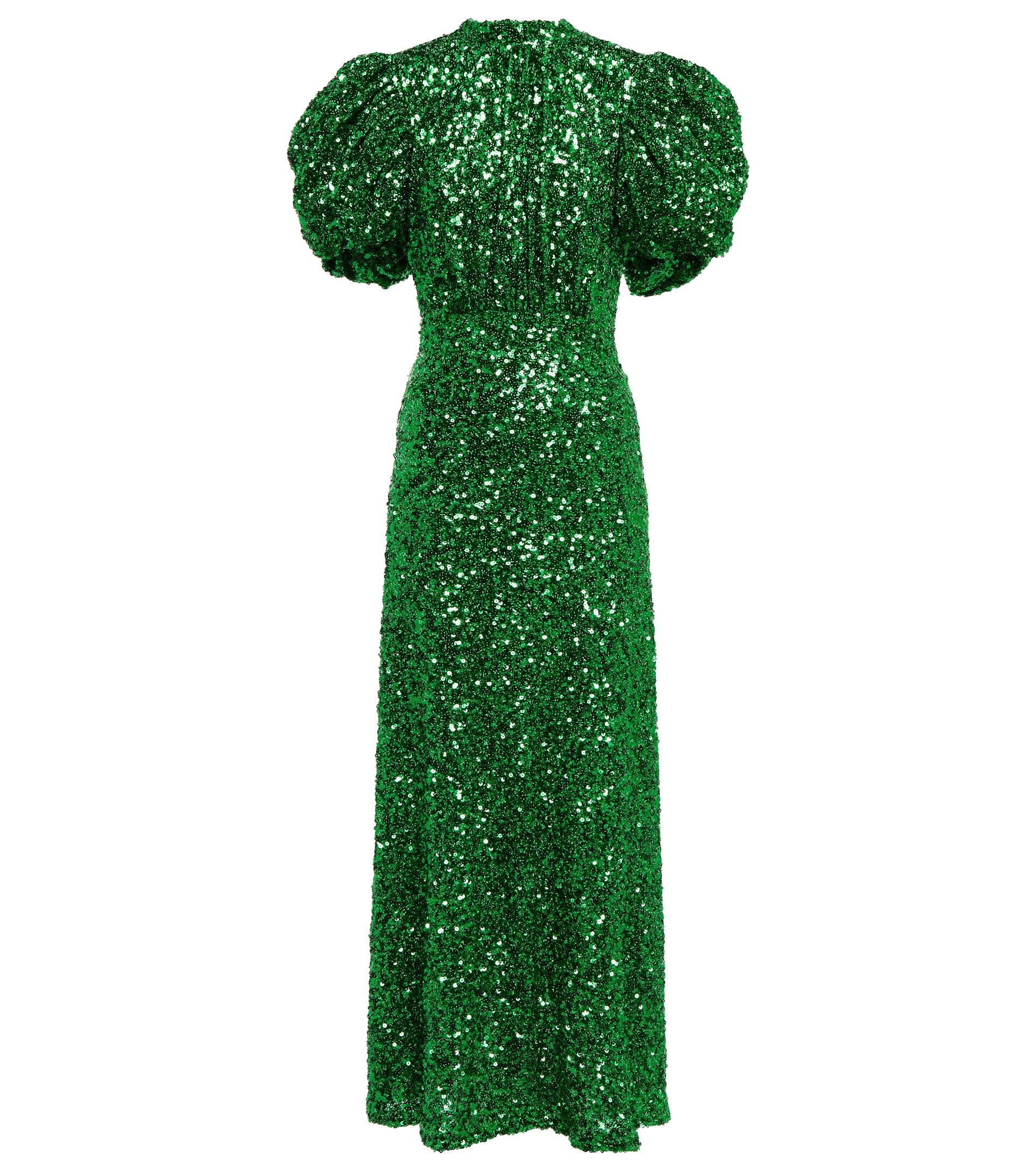 ROTATE BIRGER CHRISTENSEN Sequined Puff-sleeve Maxi Dress in Green | Lyst