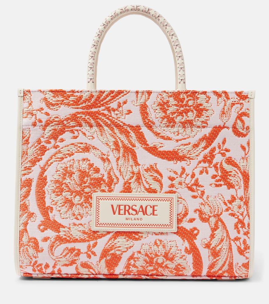 Versace Athena Barocco Large Leather Tote Bag in Red | Lyst