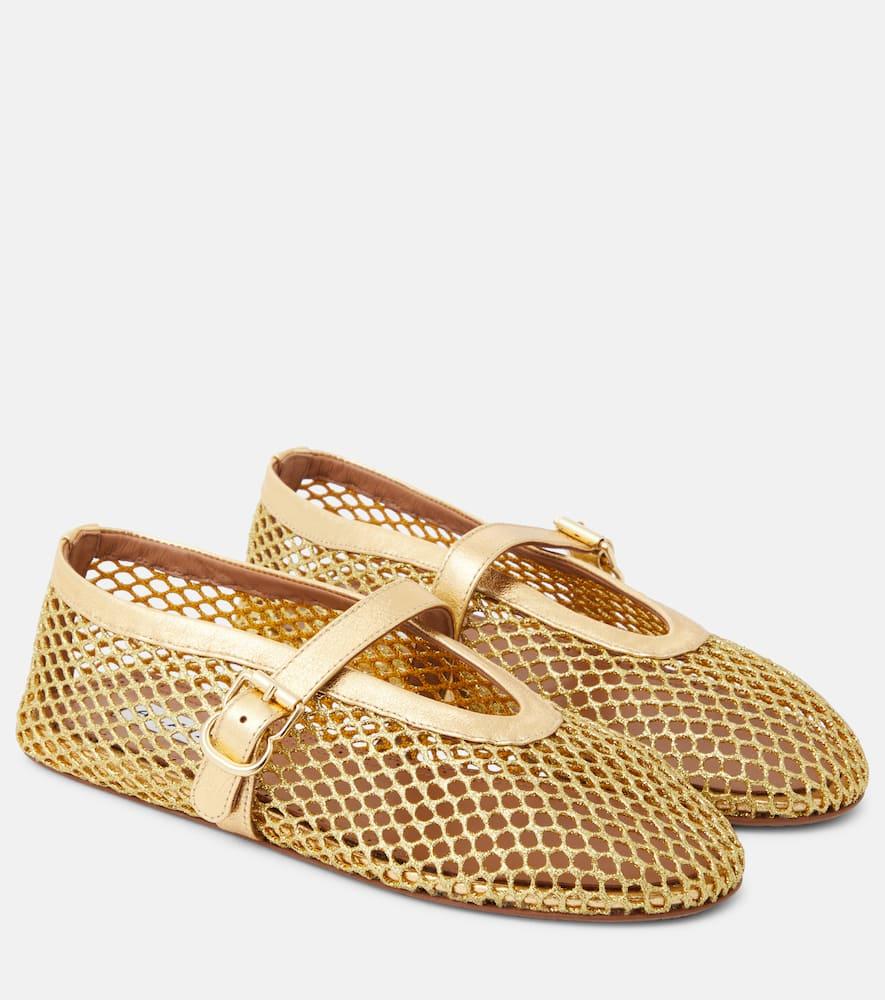Alaïa Fishnet Metallic Leather Ballet Flats | Lyst