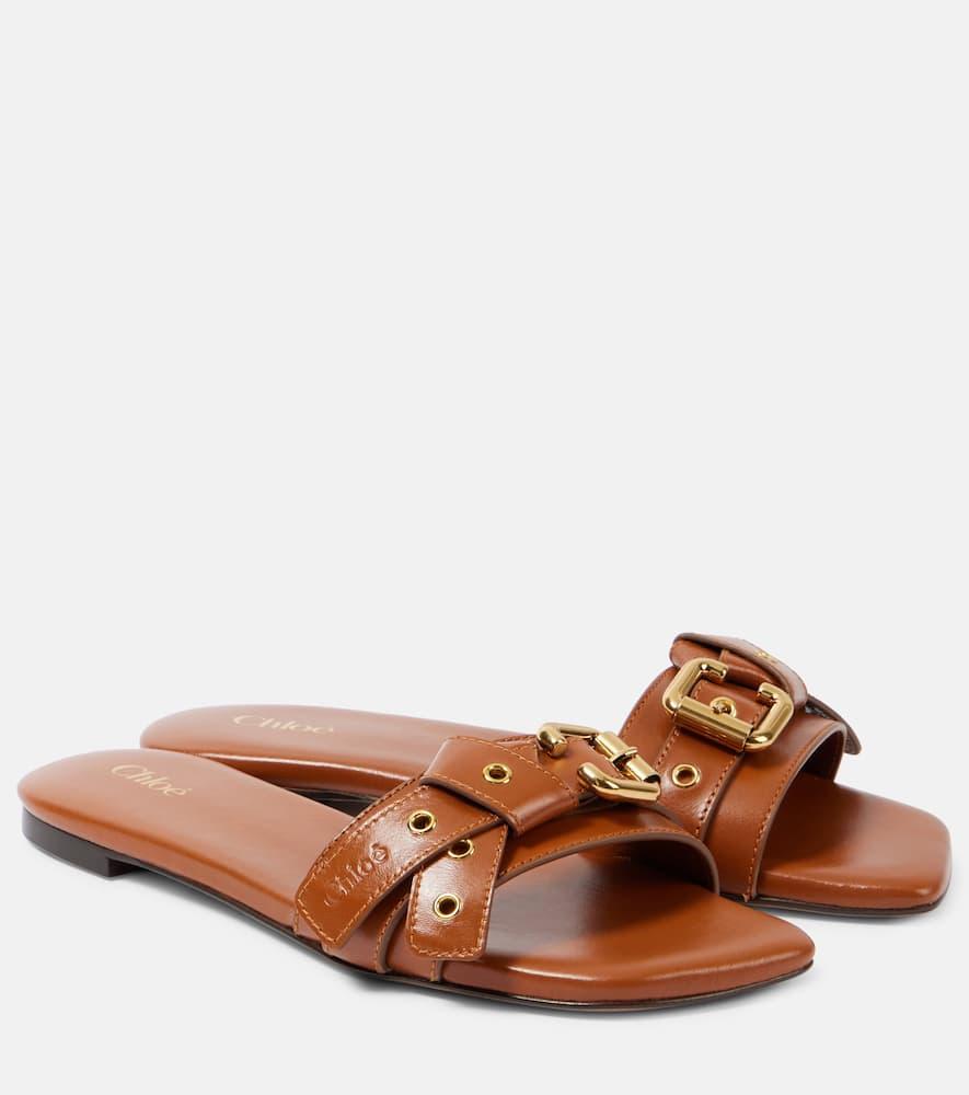 Chloé Mae Leather Slides in Brown | Lyst