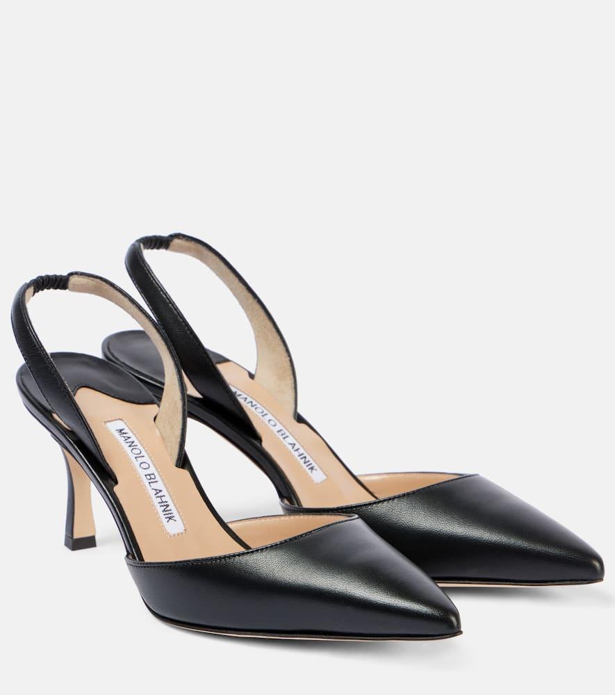 Manolo Blahnik Carolyne 70 Leather Slingback Pumps in Black | Lyst