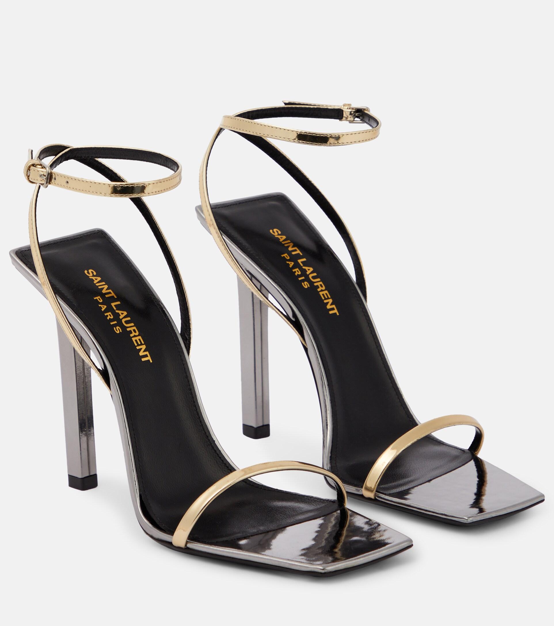 Saint Laurent Pam Metallic Leather Sandals in Black | Lyst