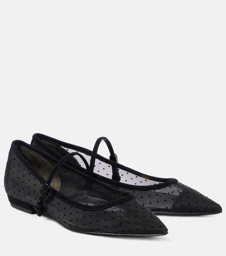 Tory Burch Suede-Trimmed Mesh Mary Jane Flats in Black | Lyst