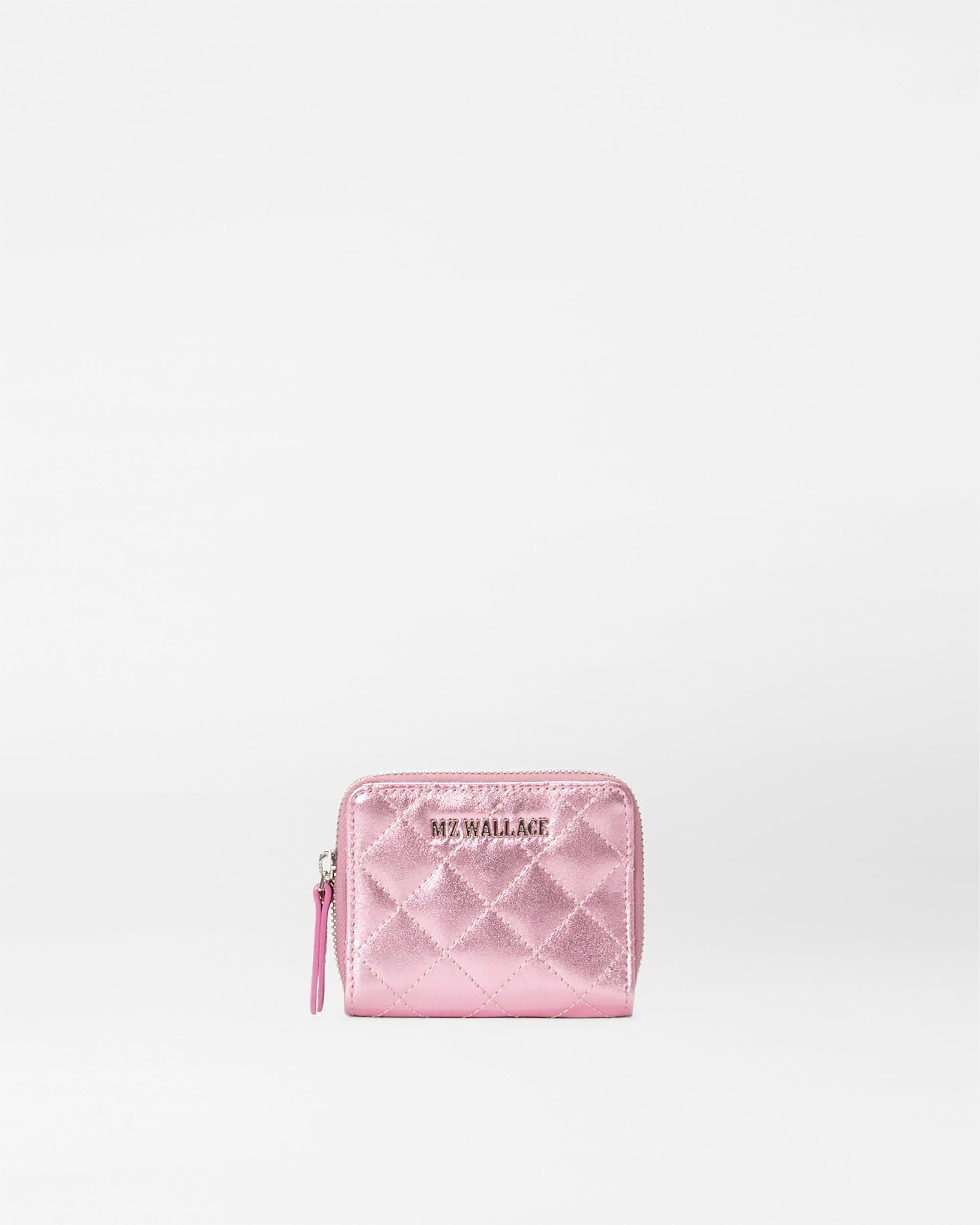 MZ Wallace Rose Metallic Leather Small Zip Round Wallet in Pink | Lyst