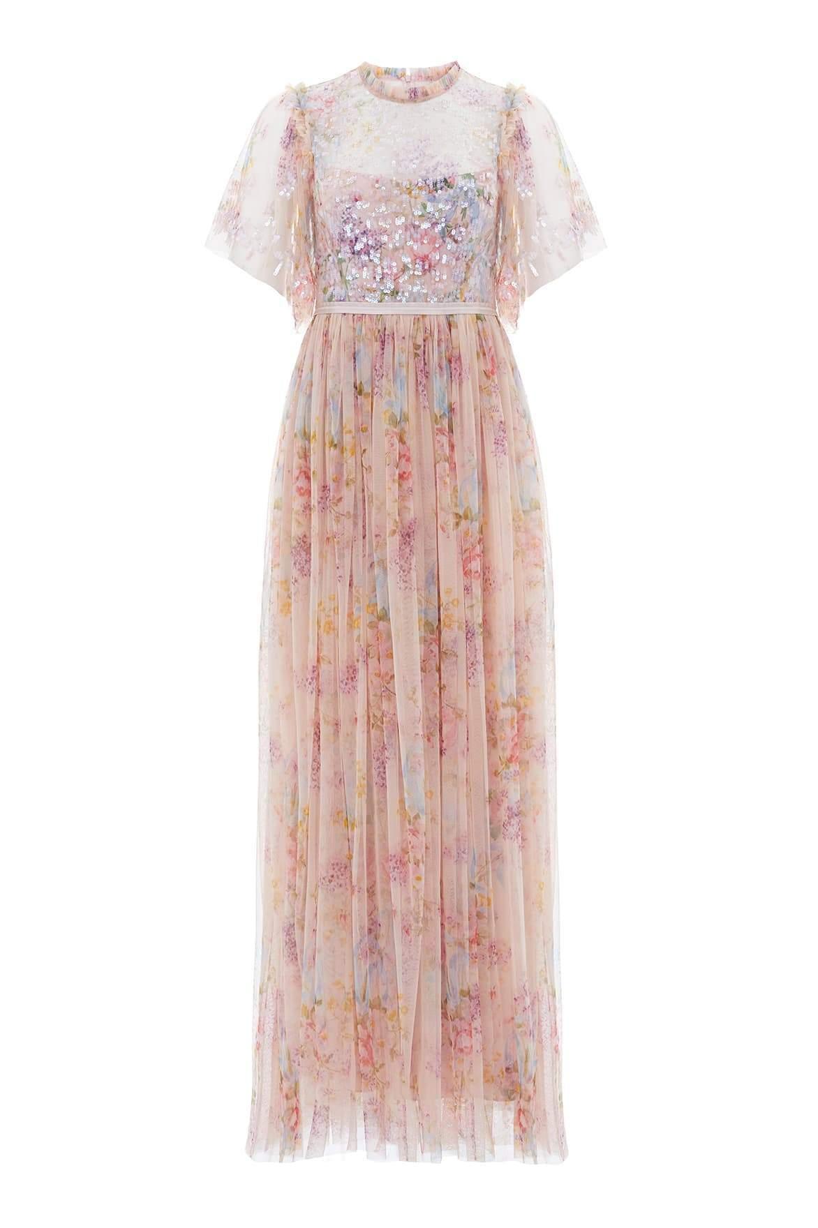 Needle & Thread Tulle Floral Diamond Bodice Maxi Dress in Pink - Lyst