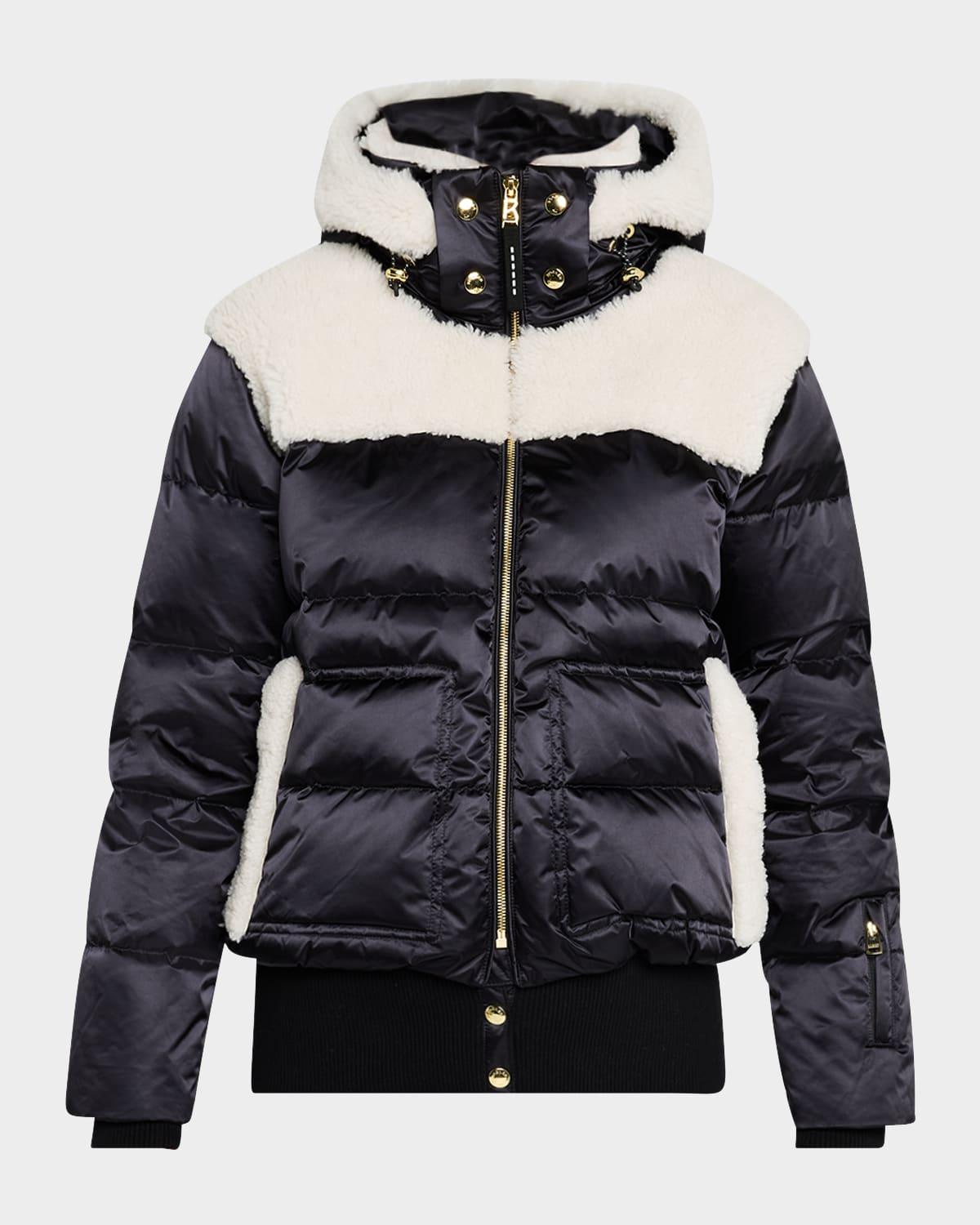 Bogner Dia Satin And Shearling Puffer Jacket in Gray | Lyst