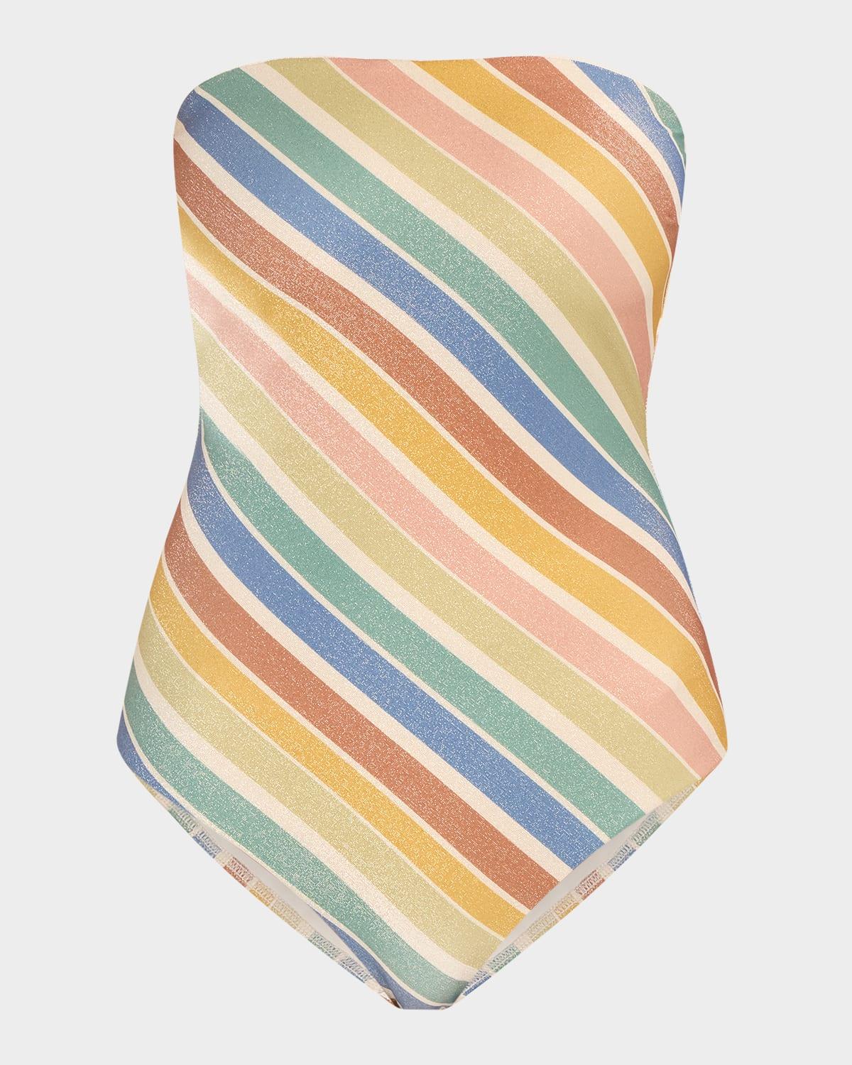 Zimmermann Everley Metallic Stripe One-Piece Swimsuit in Gray | Lyst