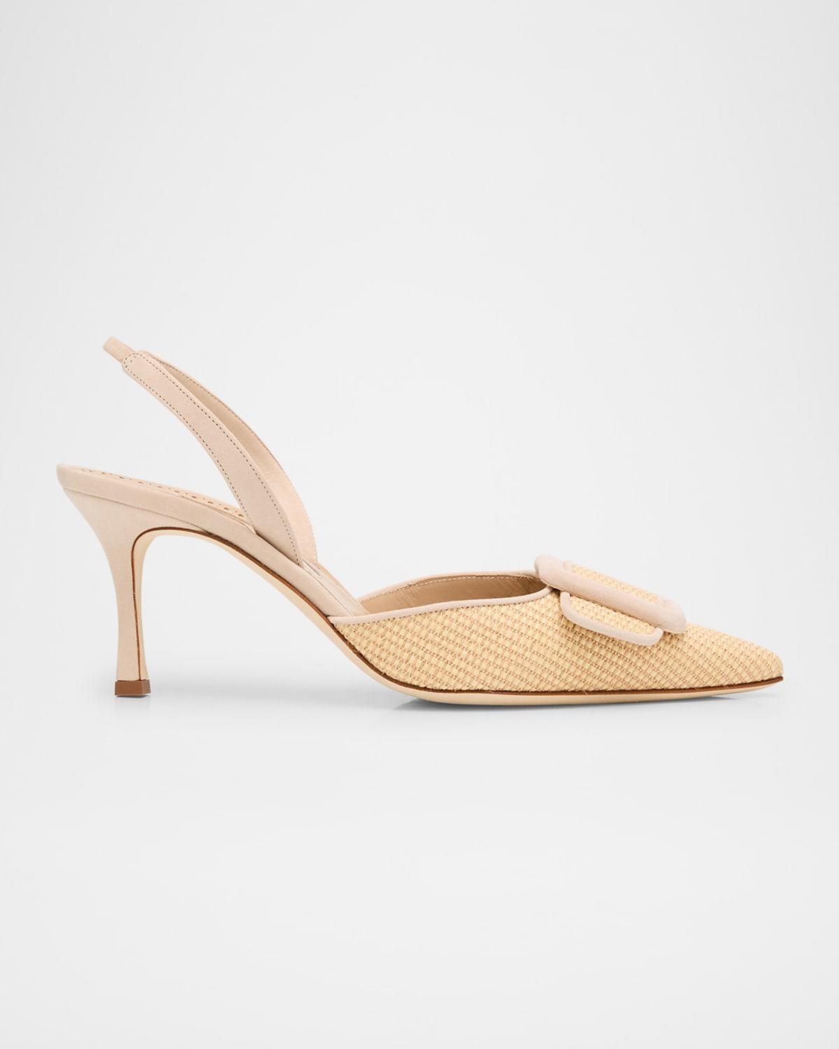 Manolo Blahnik Maysli Woven Buckle Slingback Pumps in Natural | Lyst