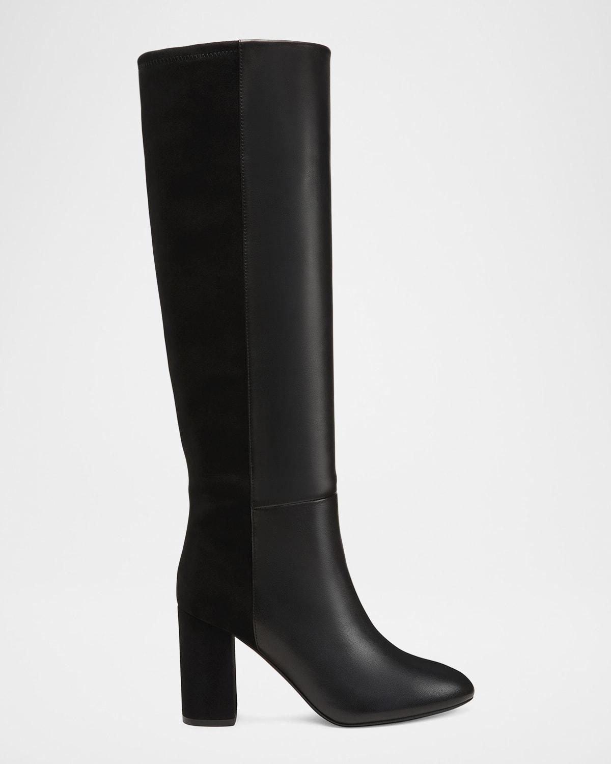 Stuart Weitzman Strut Mixed Leather Knee Boots in Black | Lyst