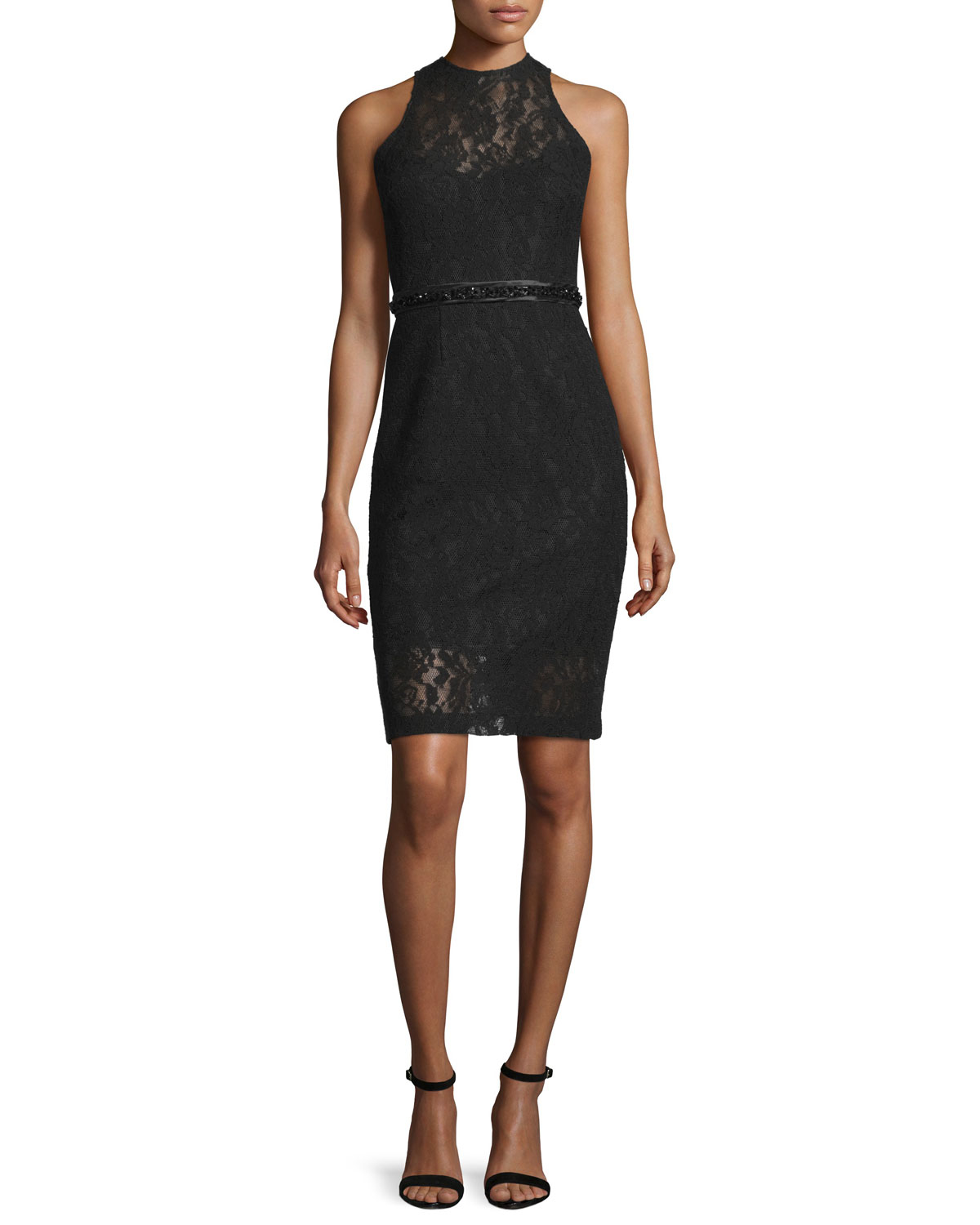 Ml Monique Lhuillier Sleeveless Lace Sheath Cocktail Dress In Black Lyst